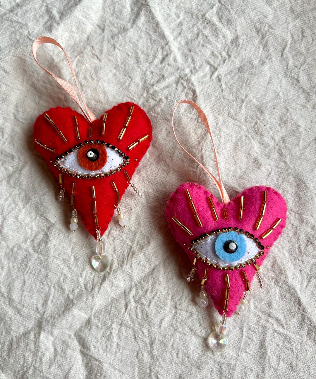 Handmade Felt Eye Heart Ornaments // Hand Embroidered Whimsigoth ...