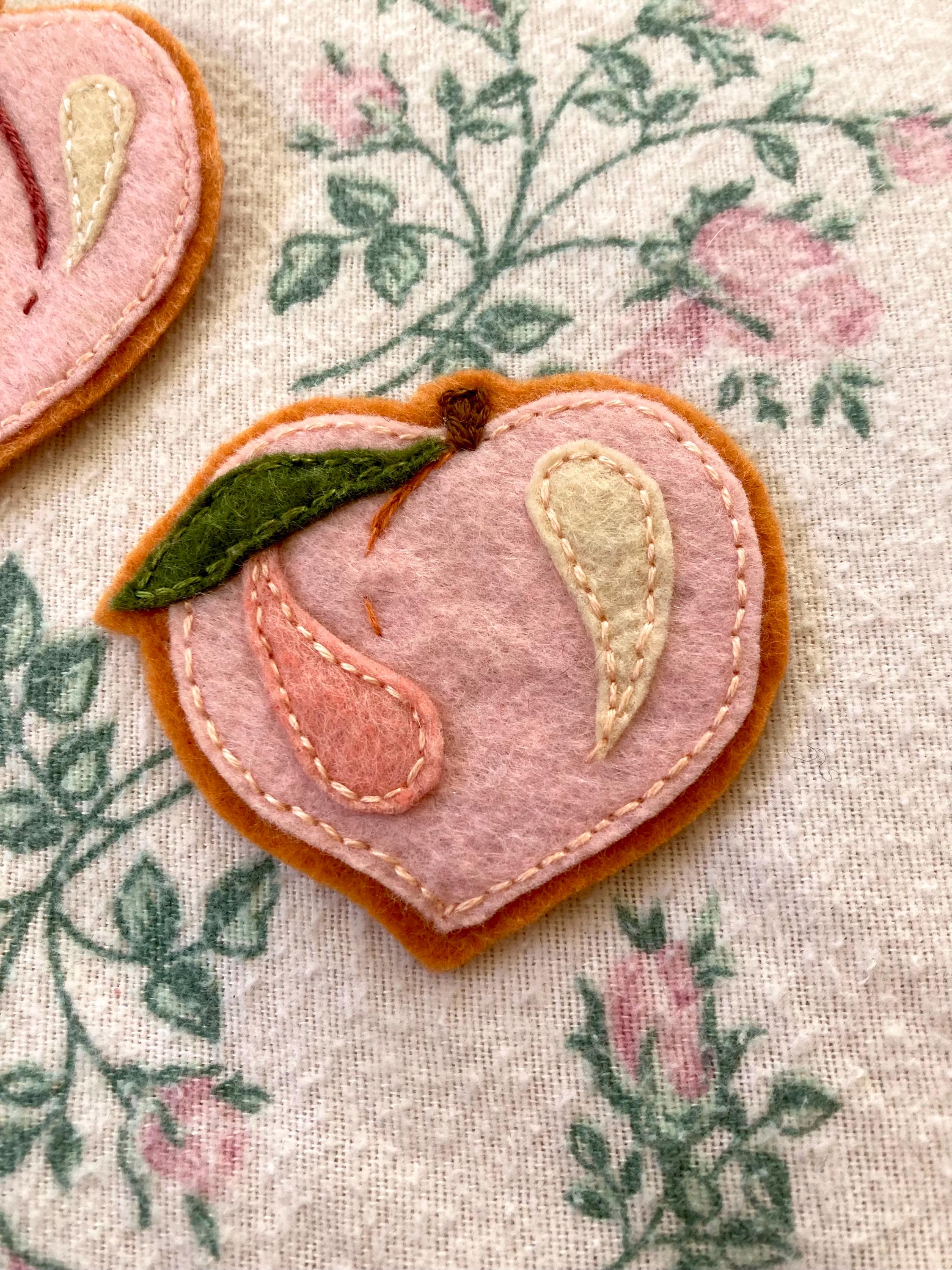 Hand Embroidered Pink Peach Fruit Felt Sew on Patch / Handmade ...