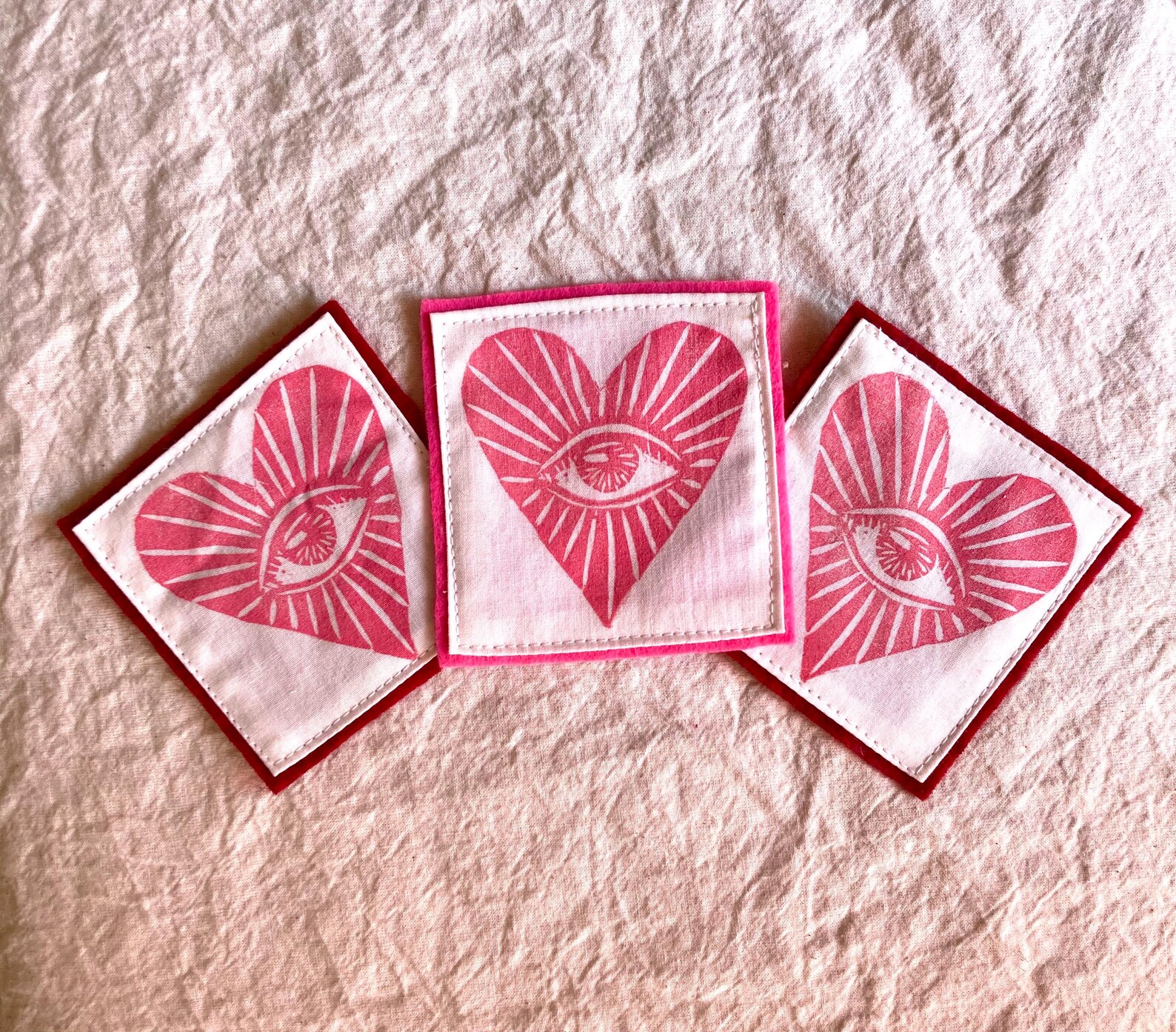 Heart and Eye Printed Patch // Handmade Red and Pink Love Heart Shaped ...