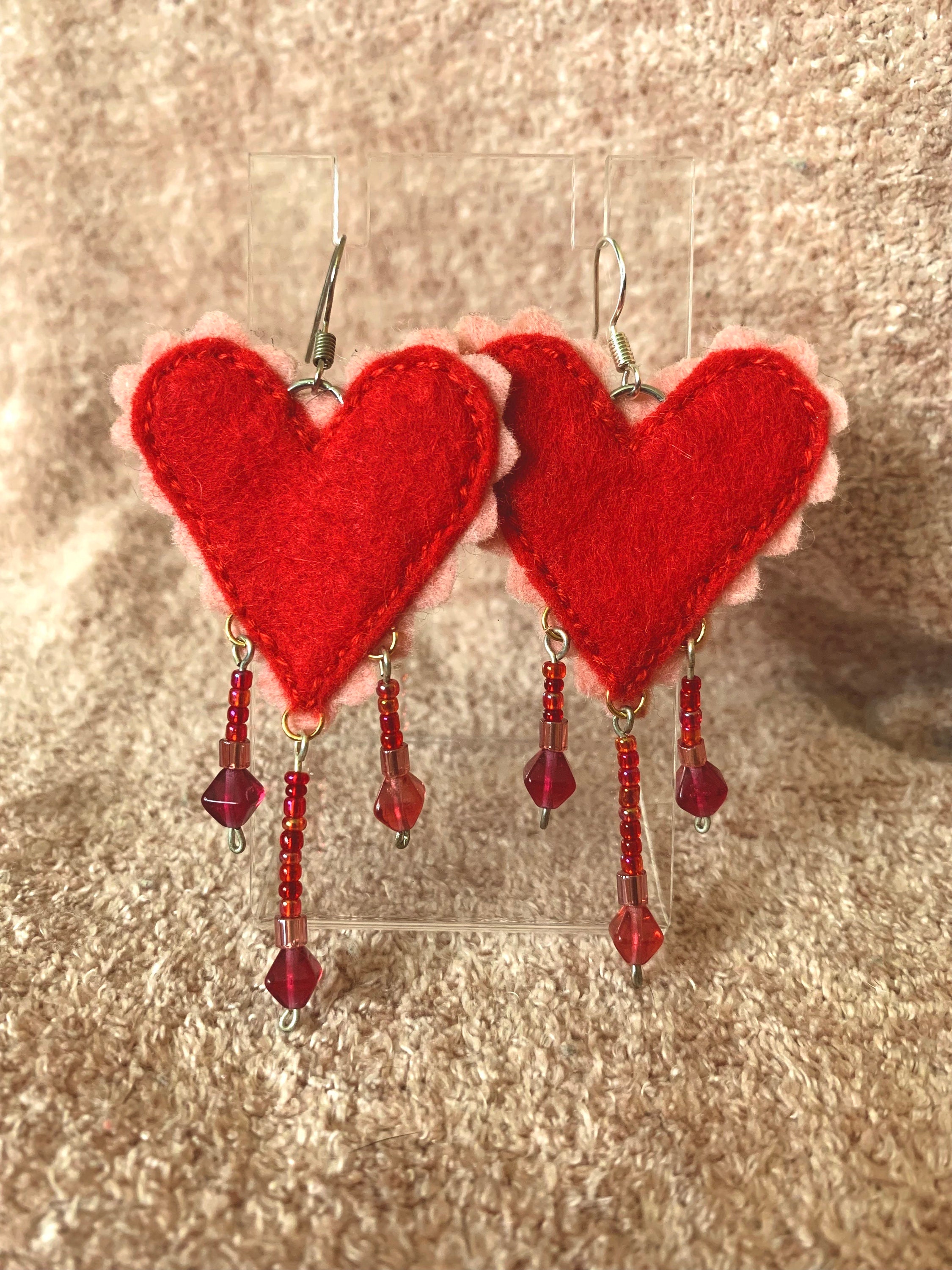 Handmade Red Bleeding Love Heart Earrings/hand Embroidered Felt Goth ...