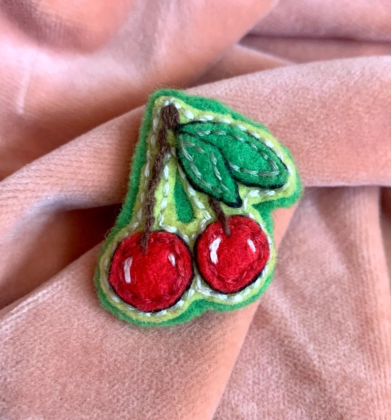 Hand Embroidered Red Cherry Felt Pin/brooch Cute Handstitched - Etsy