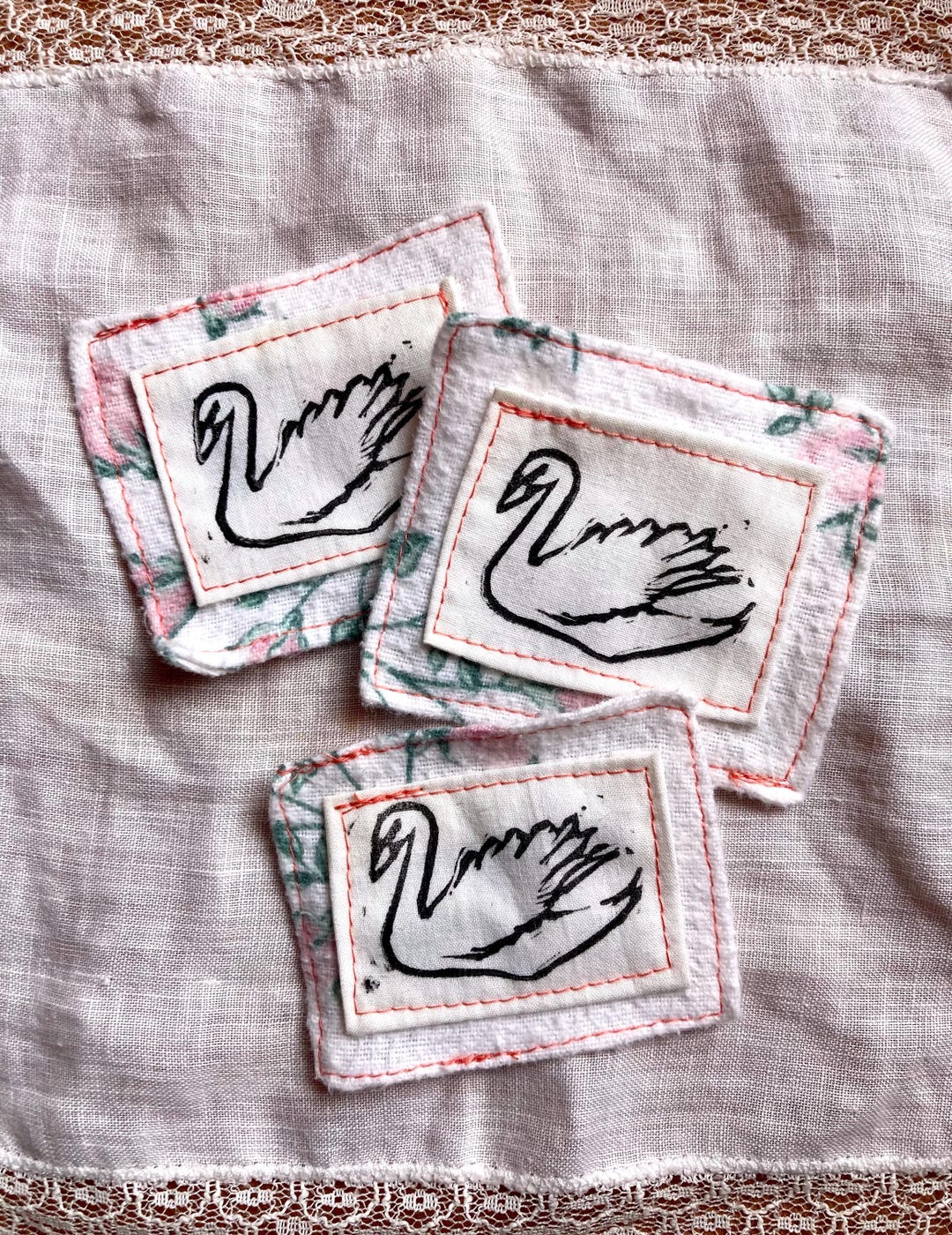 Swan Printed Patch // Handmade Linocut Block Printed Sew on Sustainable ...