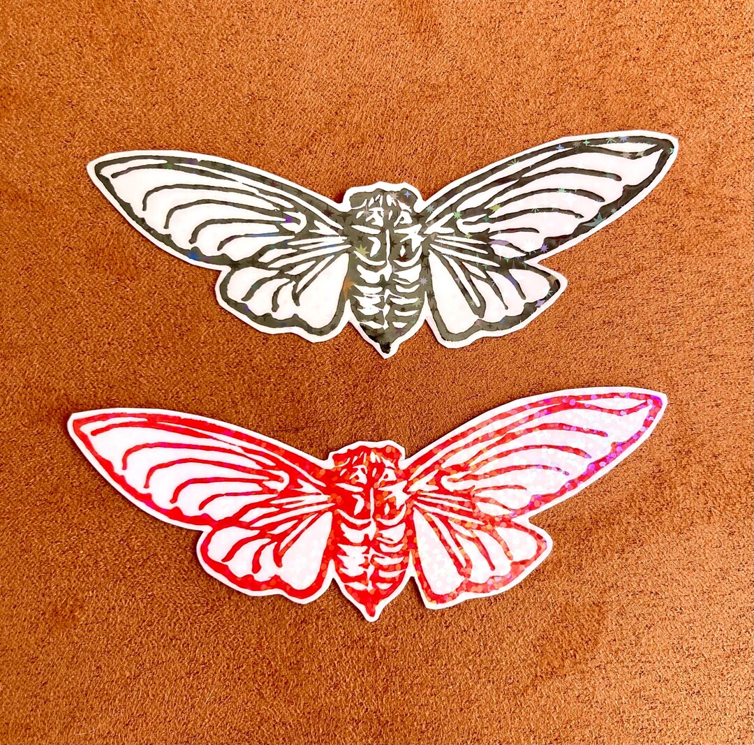 Glittery Cicada Sticker // Handmade Black Linocut Block Printed ...