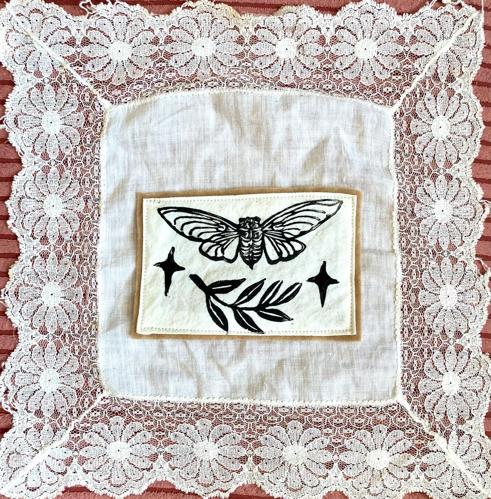 Cicada Insect Patch With Leaves Stars//handmade Linocut Block Print Sew ...