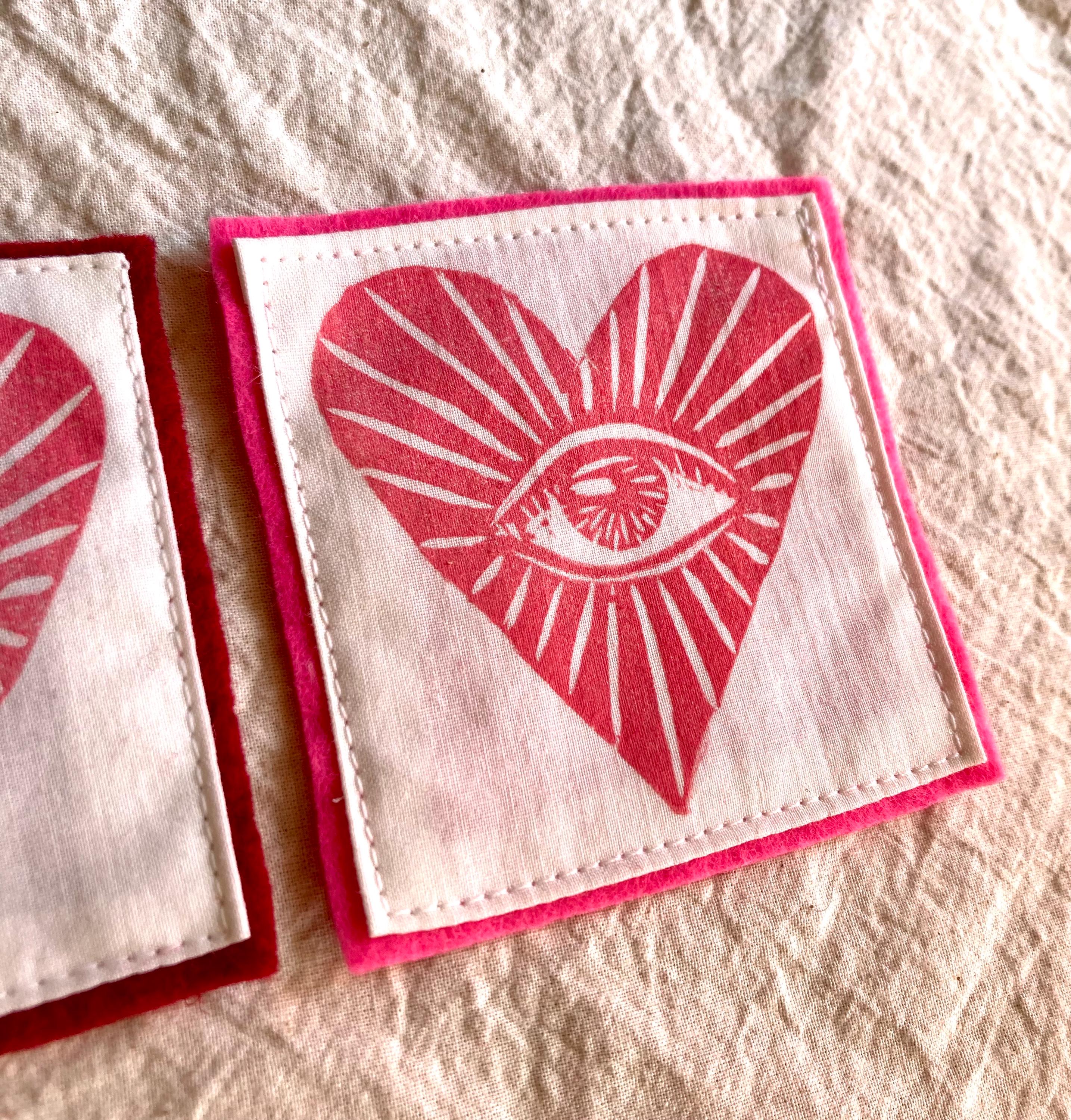 Heart and Eye Printed Patch // Handmade Red and Pink Love Heart Shaped ...