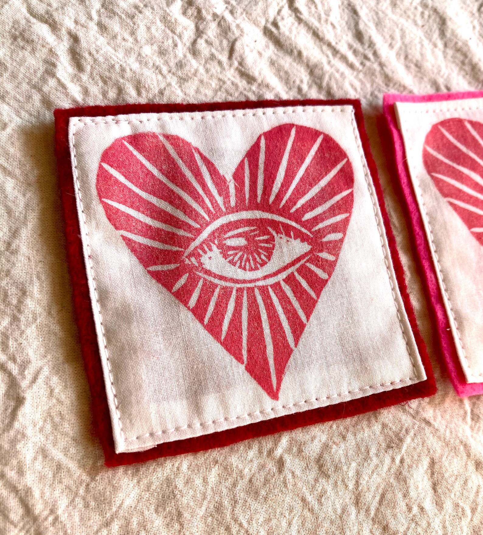 Heart and Eye Printed Patch // Handmade Red and Pink Love Heart Shaped ...