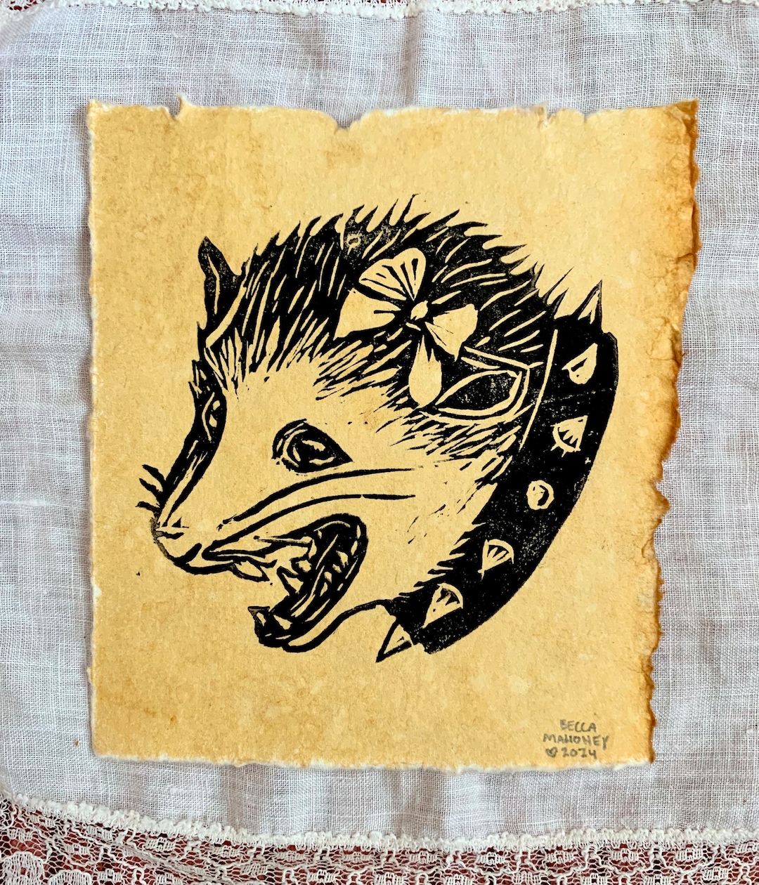 Possum With Spiked Collar Original Linocut Art Print in Black // Cute ...