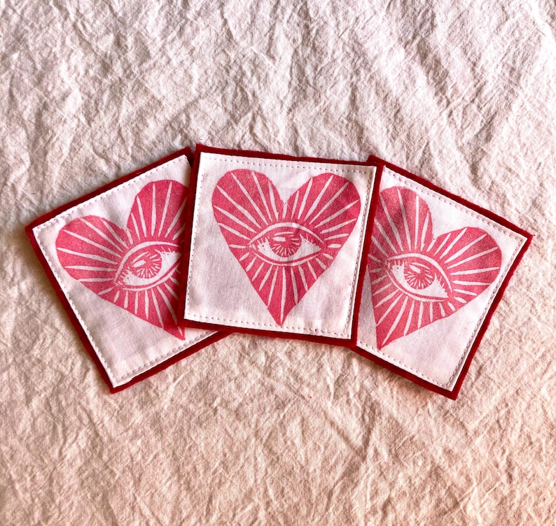 Heart and Eye Printed Patch // Handmade Red and Pink Love Heart Shaped ...