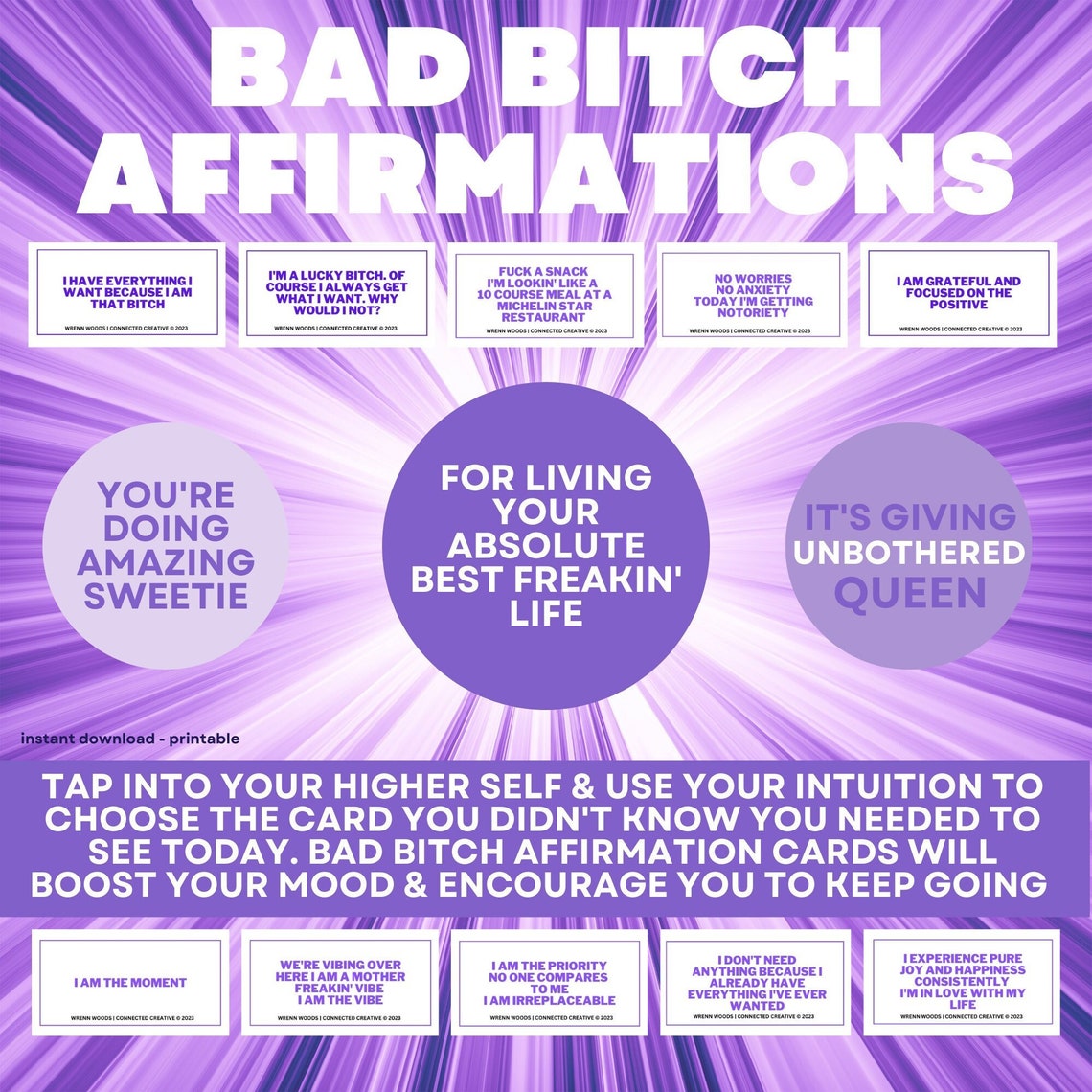 Bad Bitch Affirmation Cards Digital Download, Positive Affirmation ...