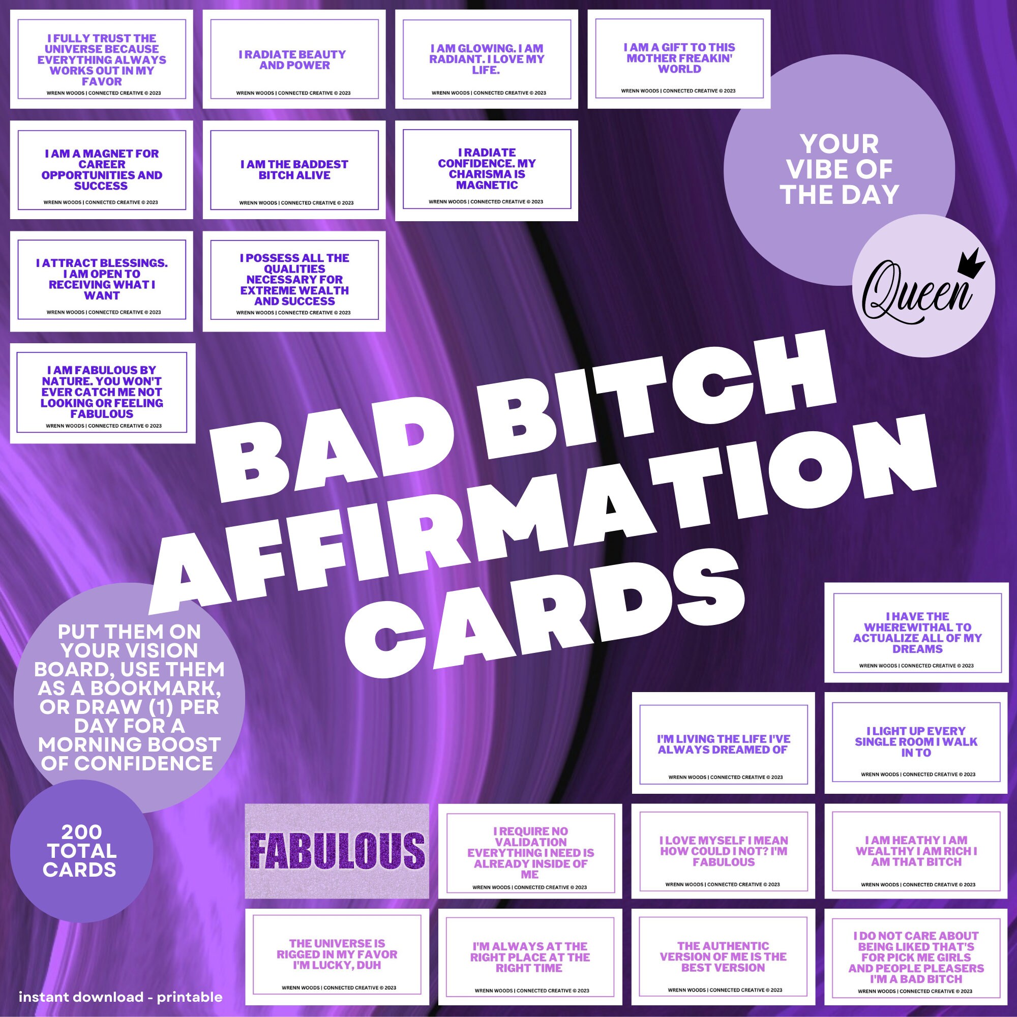 Bad Bitch Affirmation Cards Digital Download, Positive Affirmation ...