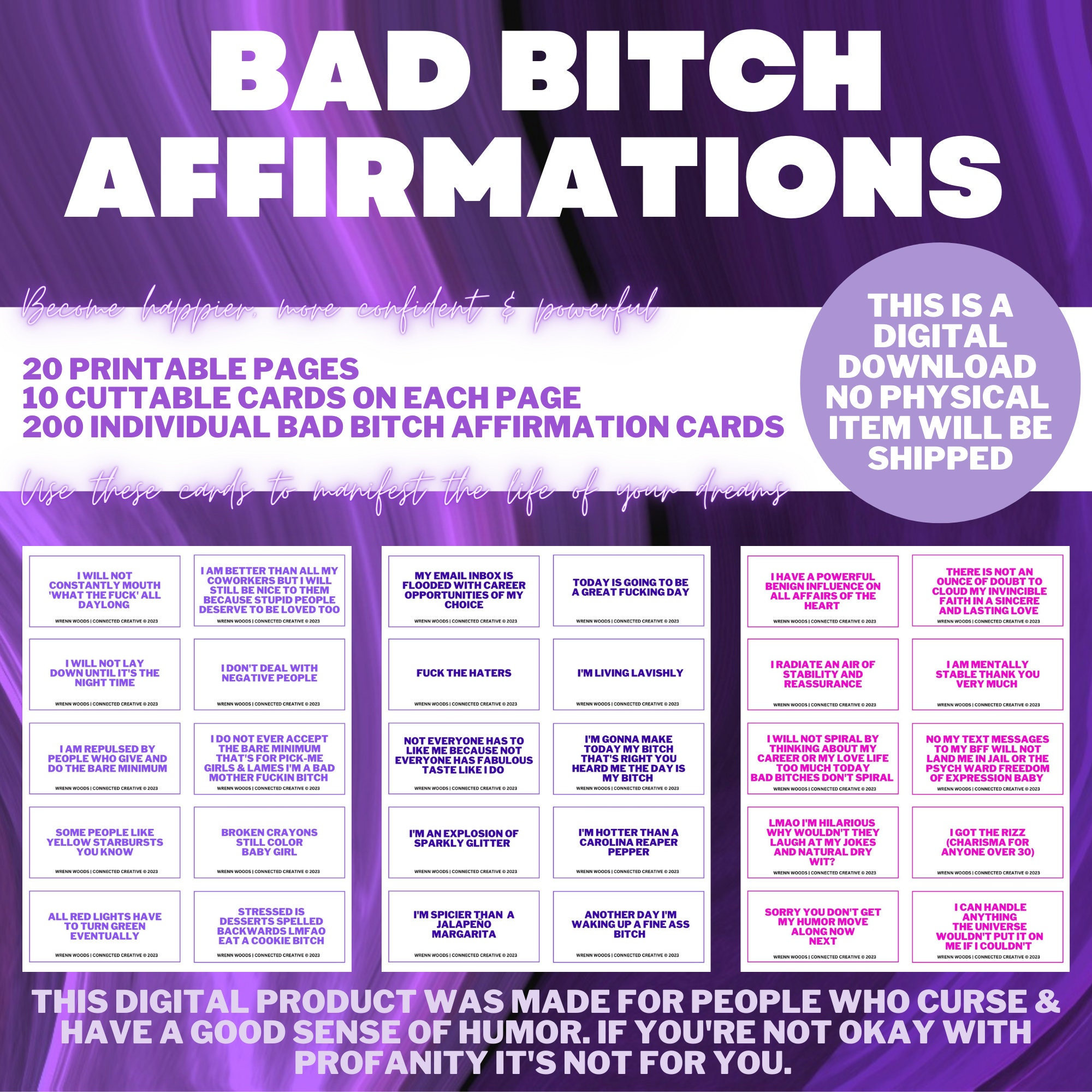 Bad Bitch Affirmation Cards Digital Download, Positive Affirmation ...