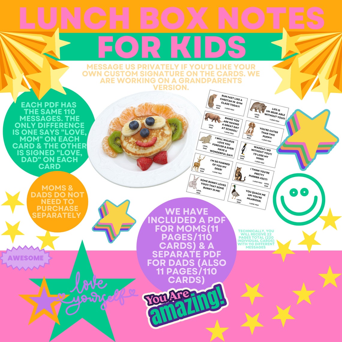 Lunchbox Notes for Kids Digital Download, Instant Printable Notes for ...