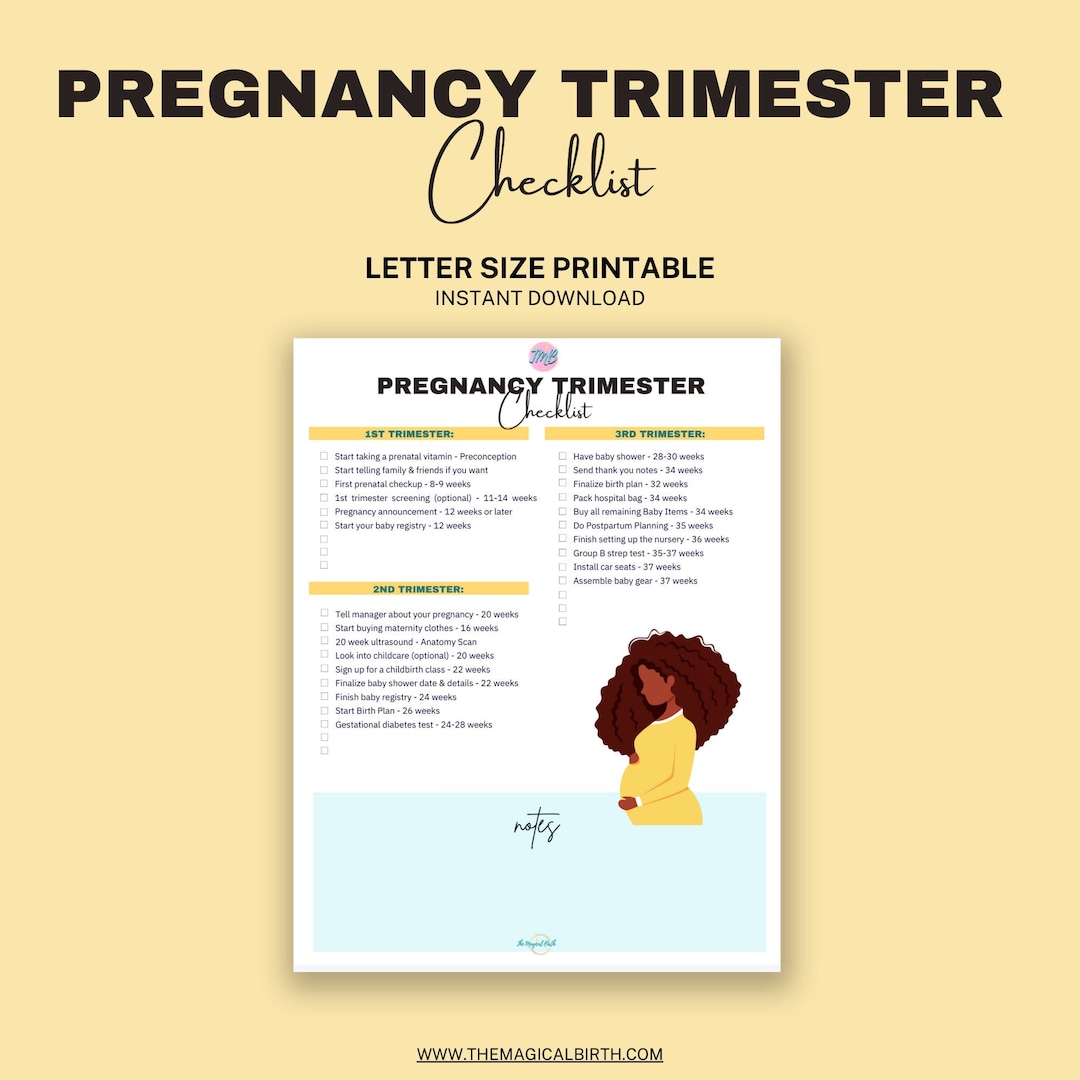 Pregnancy Trimester Checklist | Printable Pregnancy to Do List | First ...