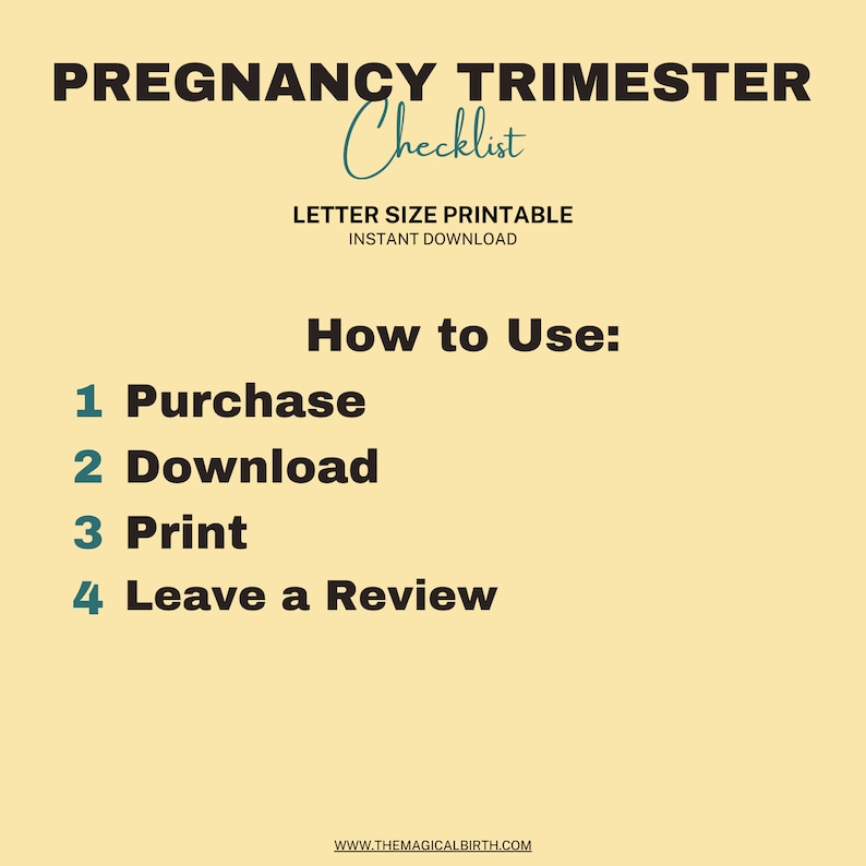 Pregnancy Trimester Checklist | Printable Pregnancy to Do List | First ...
