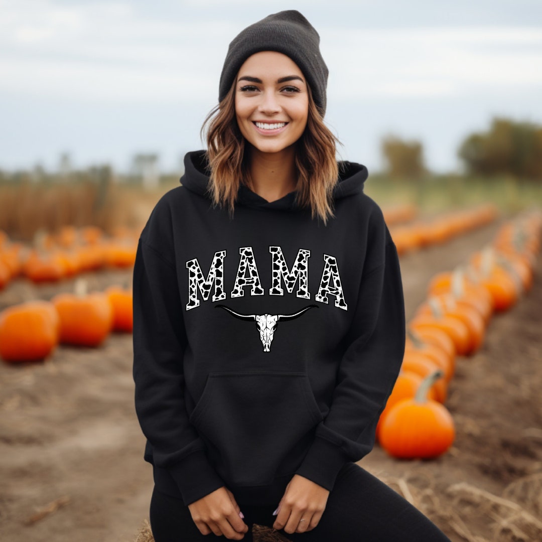 Cow Mama Longhorn Hoodie, Cow Print Unisex Hooded Sweatshirt, Longhorn ...