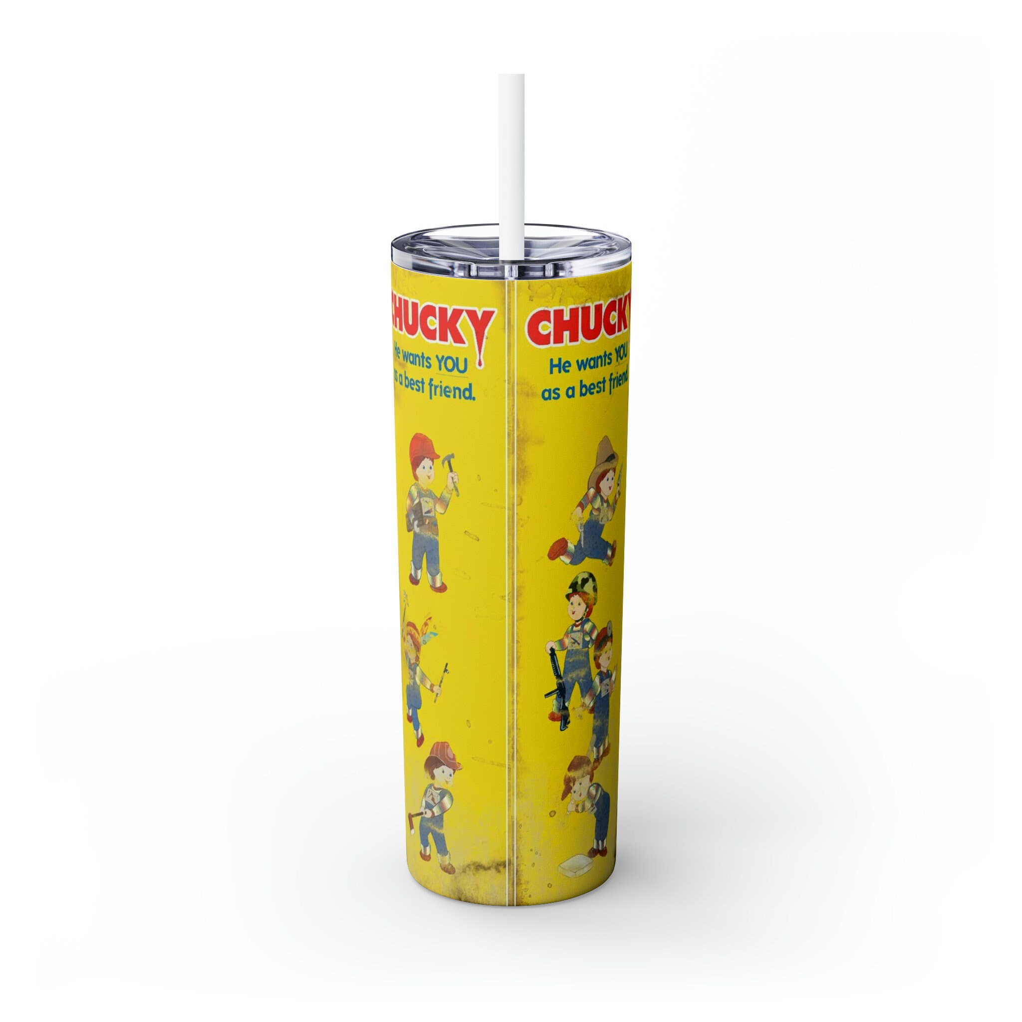 Chucky Doll Skinny Tumbler With Straw Scary Doll Popular Red - Etsy