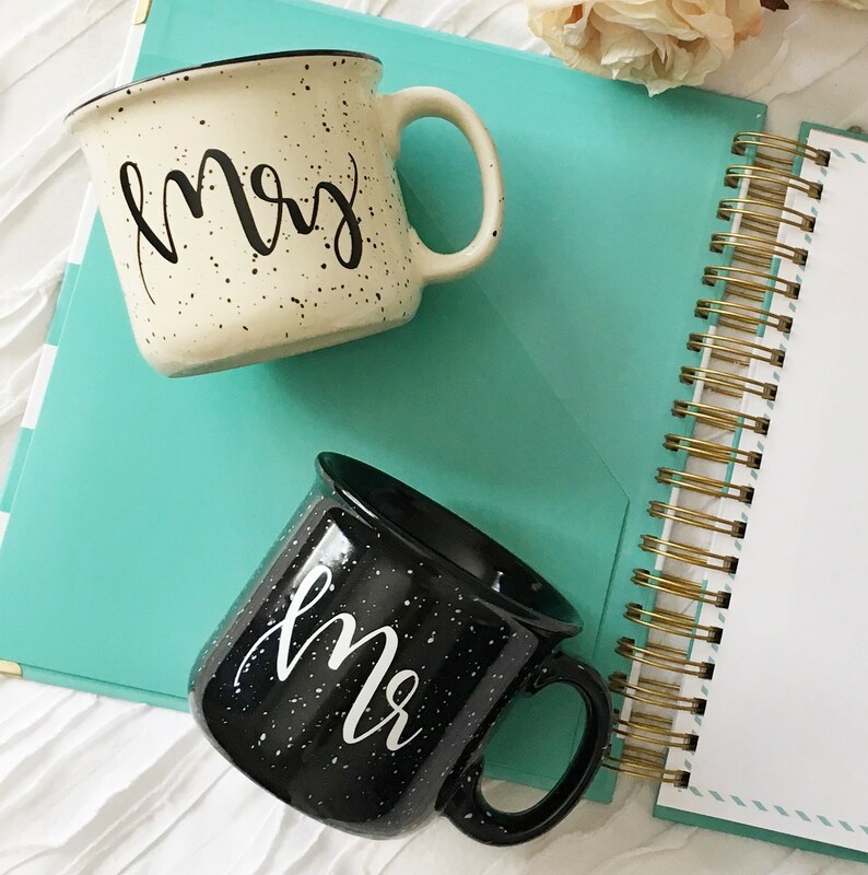 Mr. and Mrs. Campfire Mugs Set of 2 Handlettered Ceramic - Etsy