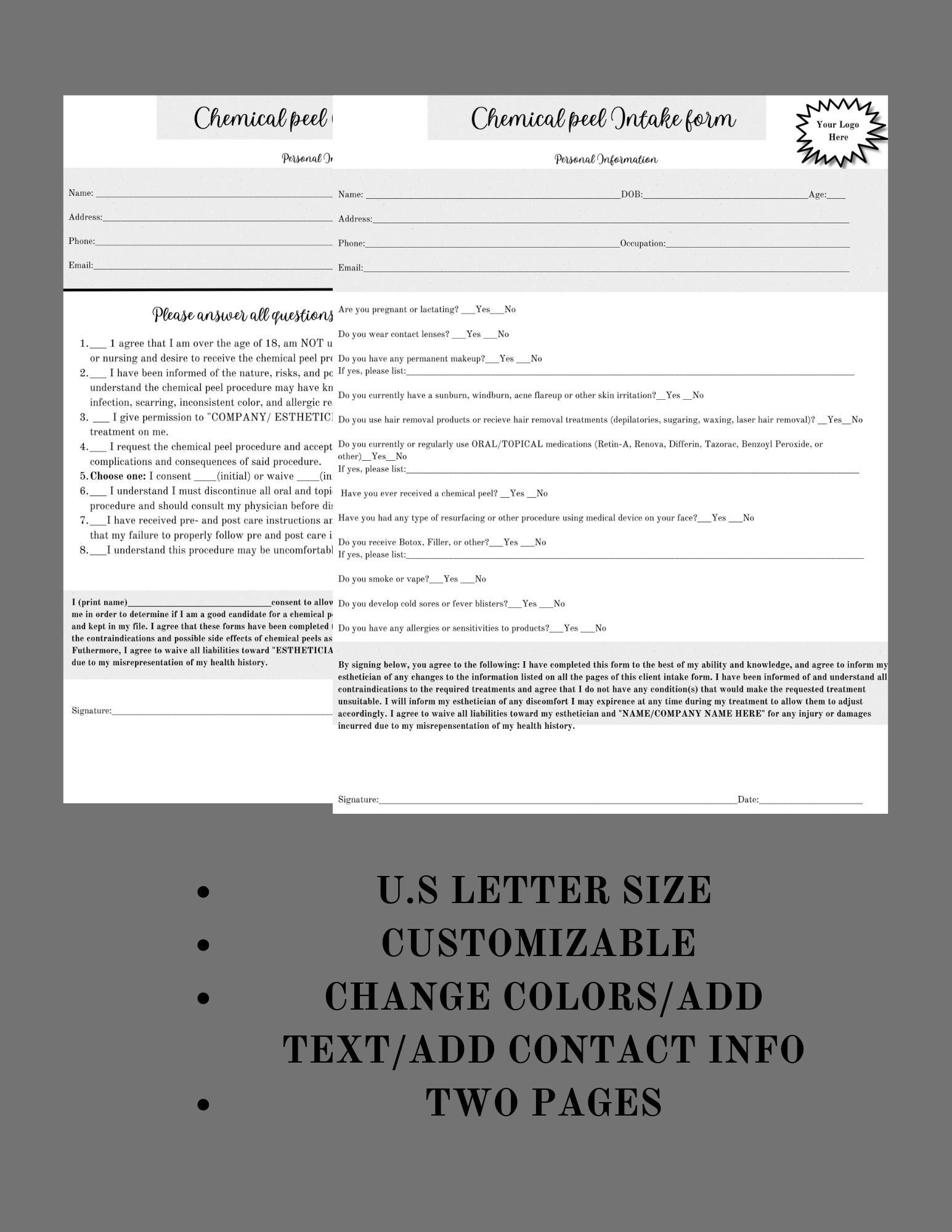 CHEMICAL PEEL Consent/intake Form - Etsy