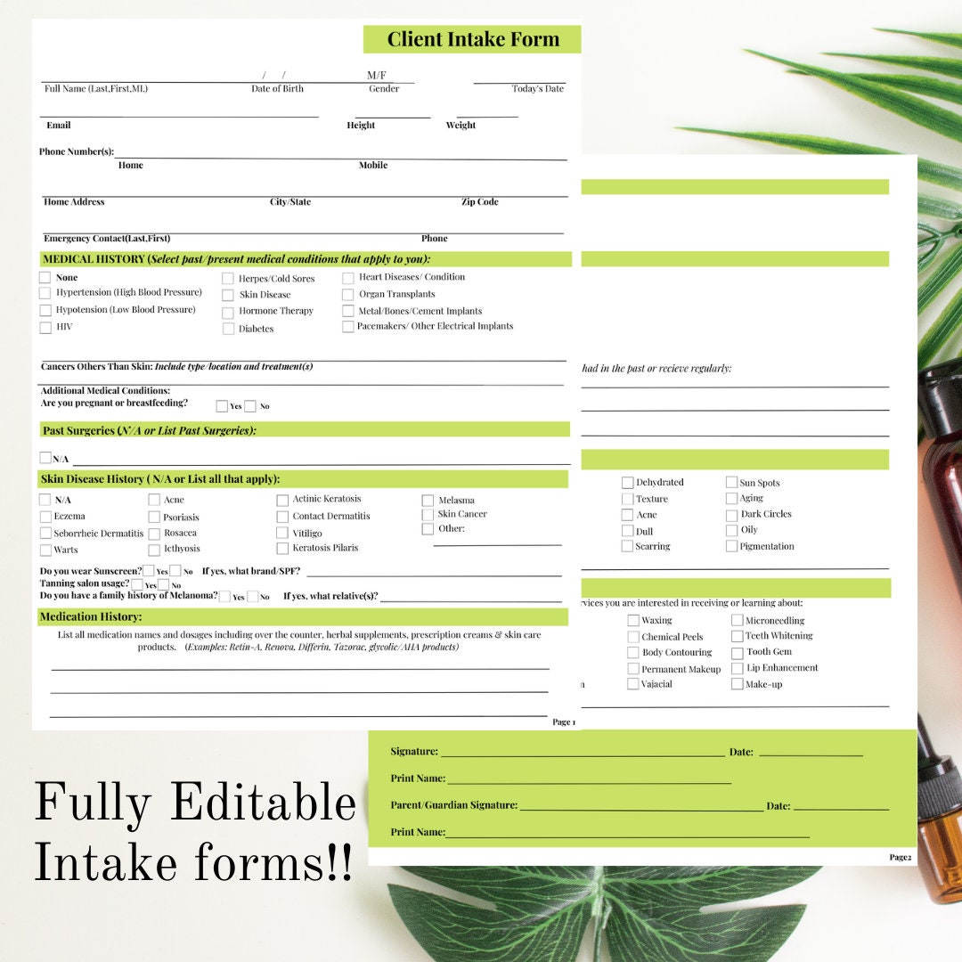 ESTHETICIAN CLIENT INTAKE Form - Etsy