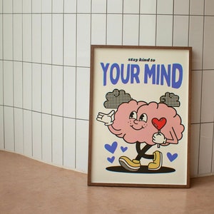 Retro Groovy Print Mental Health Vintage Wall Art 70s Style Trendy ...