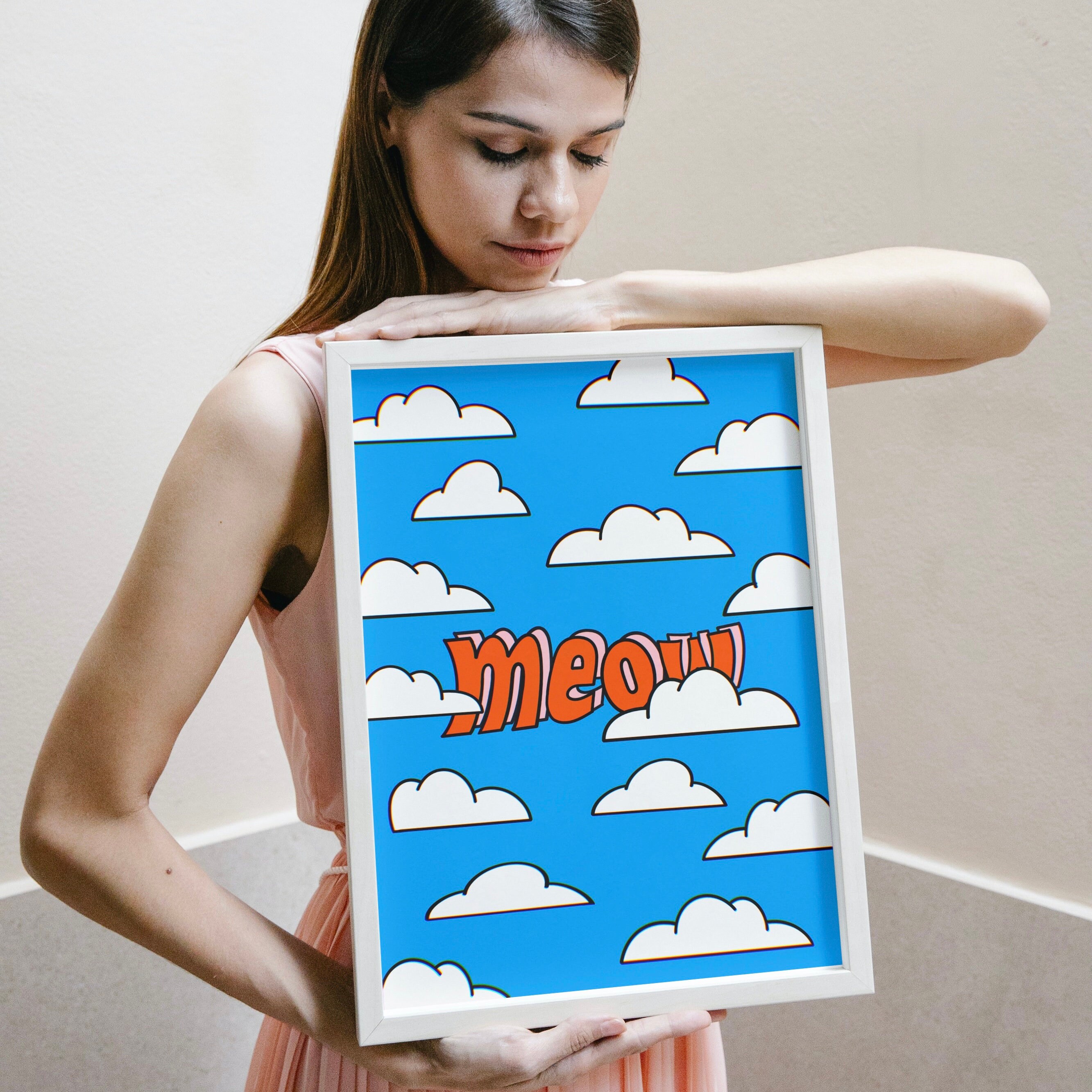 Meow Cat Line Art Print Cat Lover Wall Art Colorful Wall Art for Cat ...