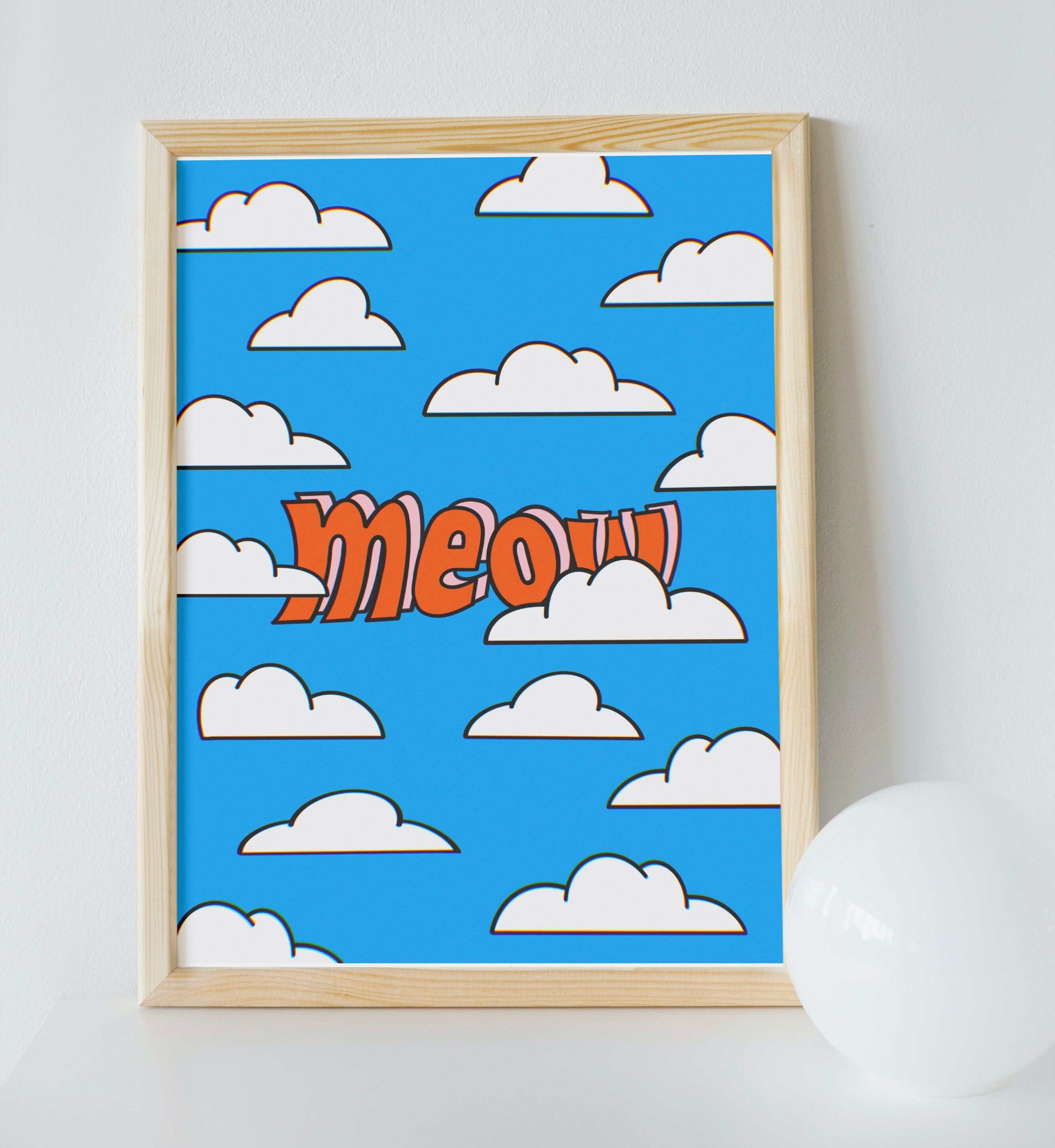 Meow Cat Line Art Print Cat Lover Wall Art Colorful Wall Art for Cat ...