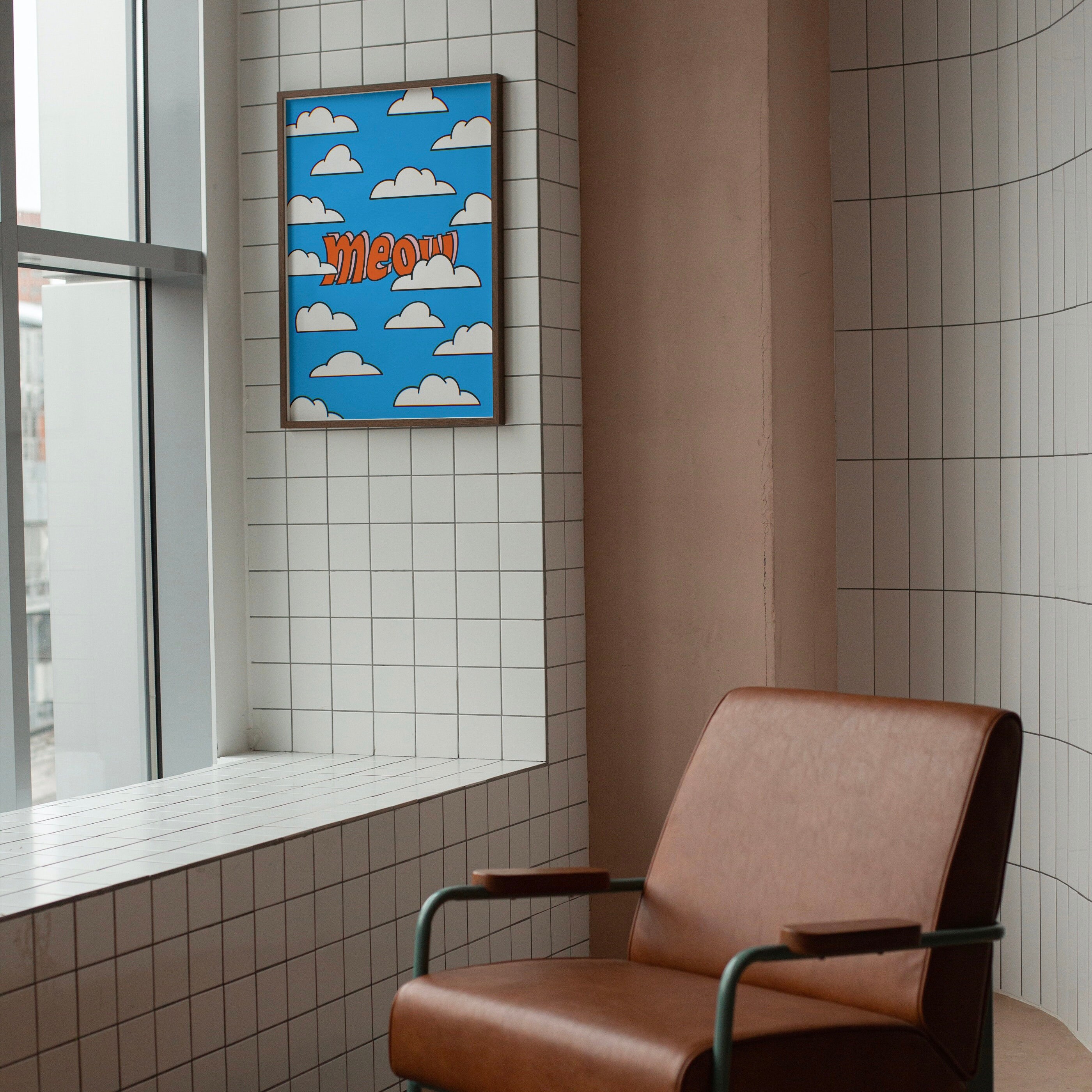 Meow Cat Line Art Print Cat Lover Wall Art Colorful Wall Art for Cat ...