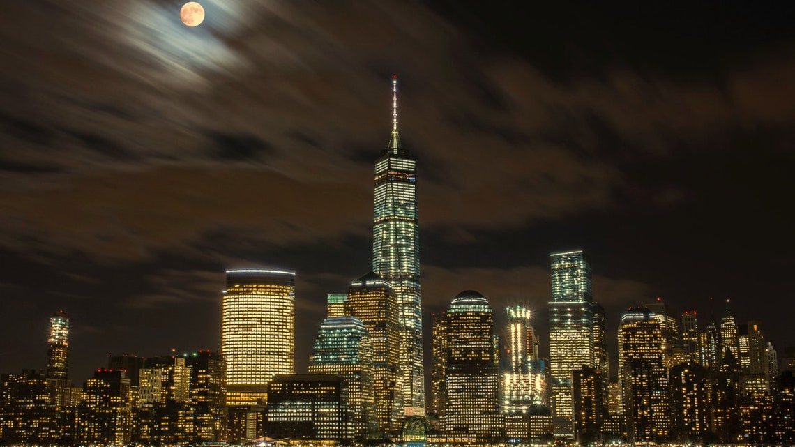 New York, Night, Moon, Zoom Background, Microsoft Teams Background ...