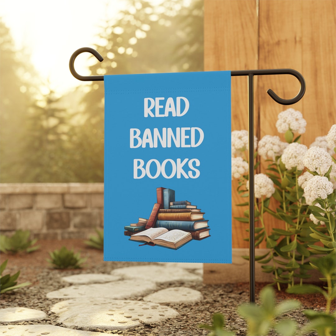Read Banned Books Garden Banner, Book Lover Yard Decor, Bookish Sign ...