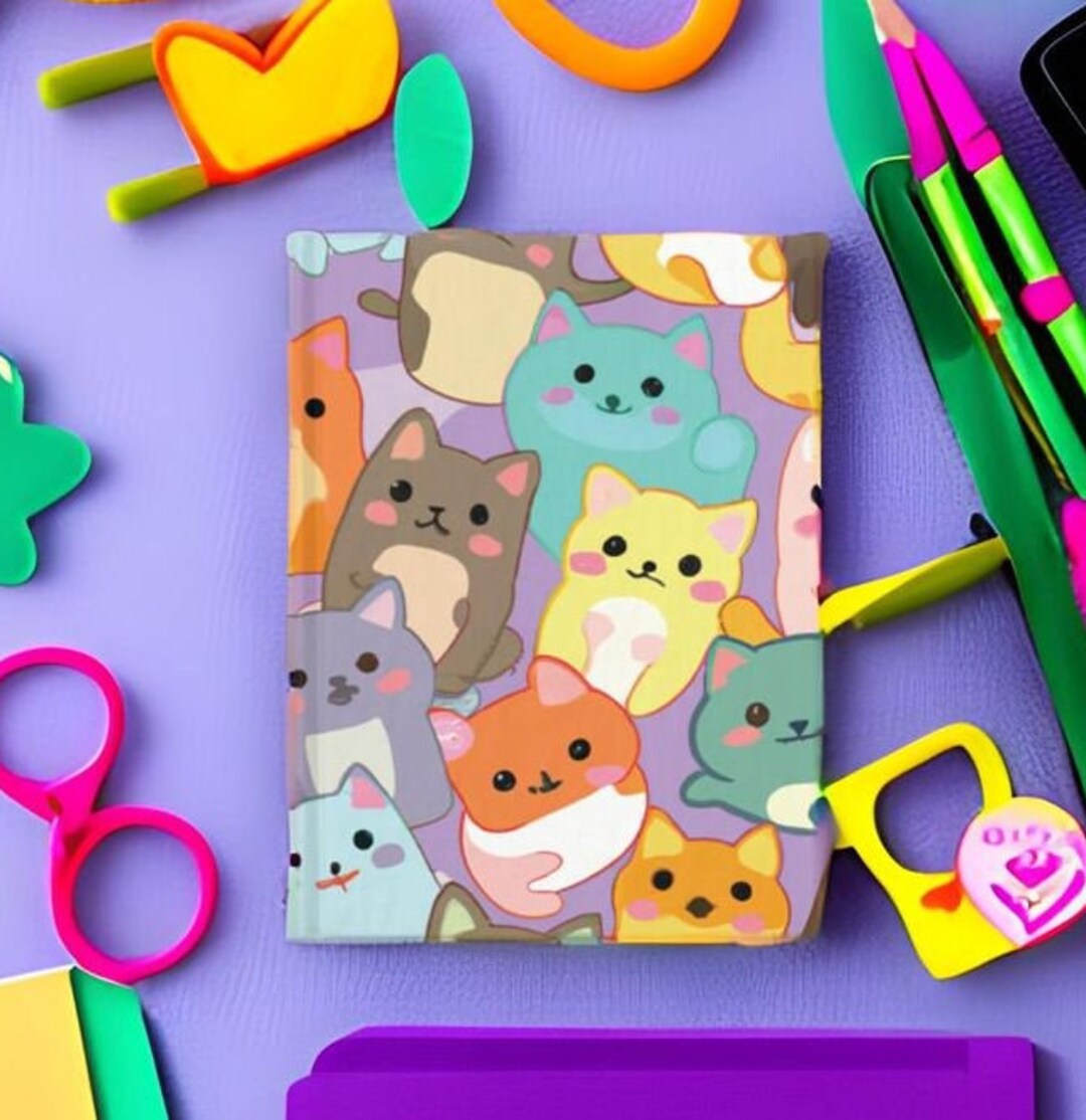 Cute Cat Journal, Cat Lover Notebook, Anime Cartoon Colorful Cats, Cat ...