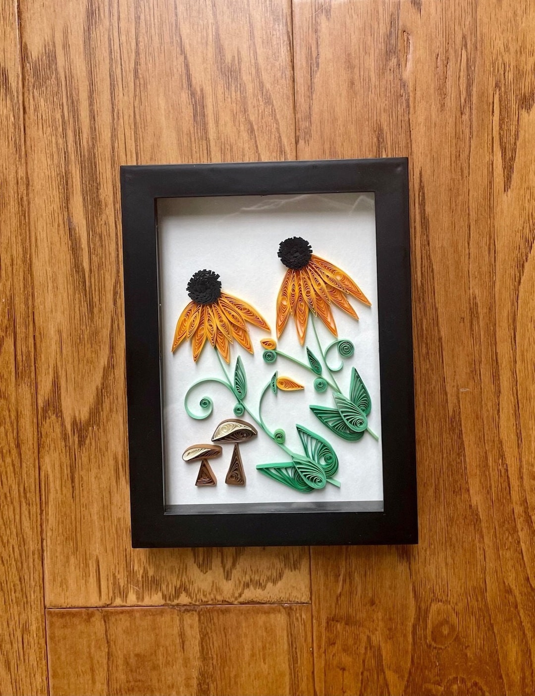 Paper Quilled Flowers Wall Art in a Shadow Box Frame Coneflowers ...