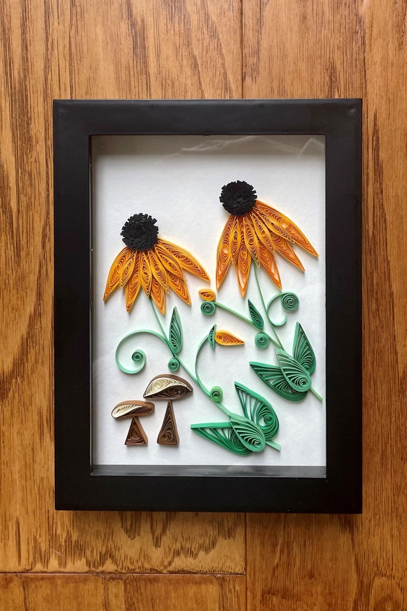 Paper Quilled Flowers Wall Art in a Shadow Box Frame Coneflowers ...
