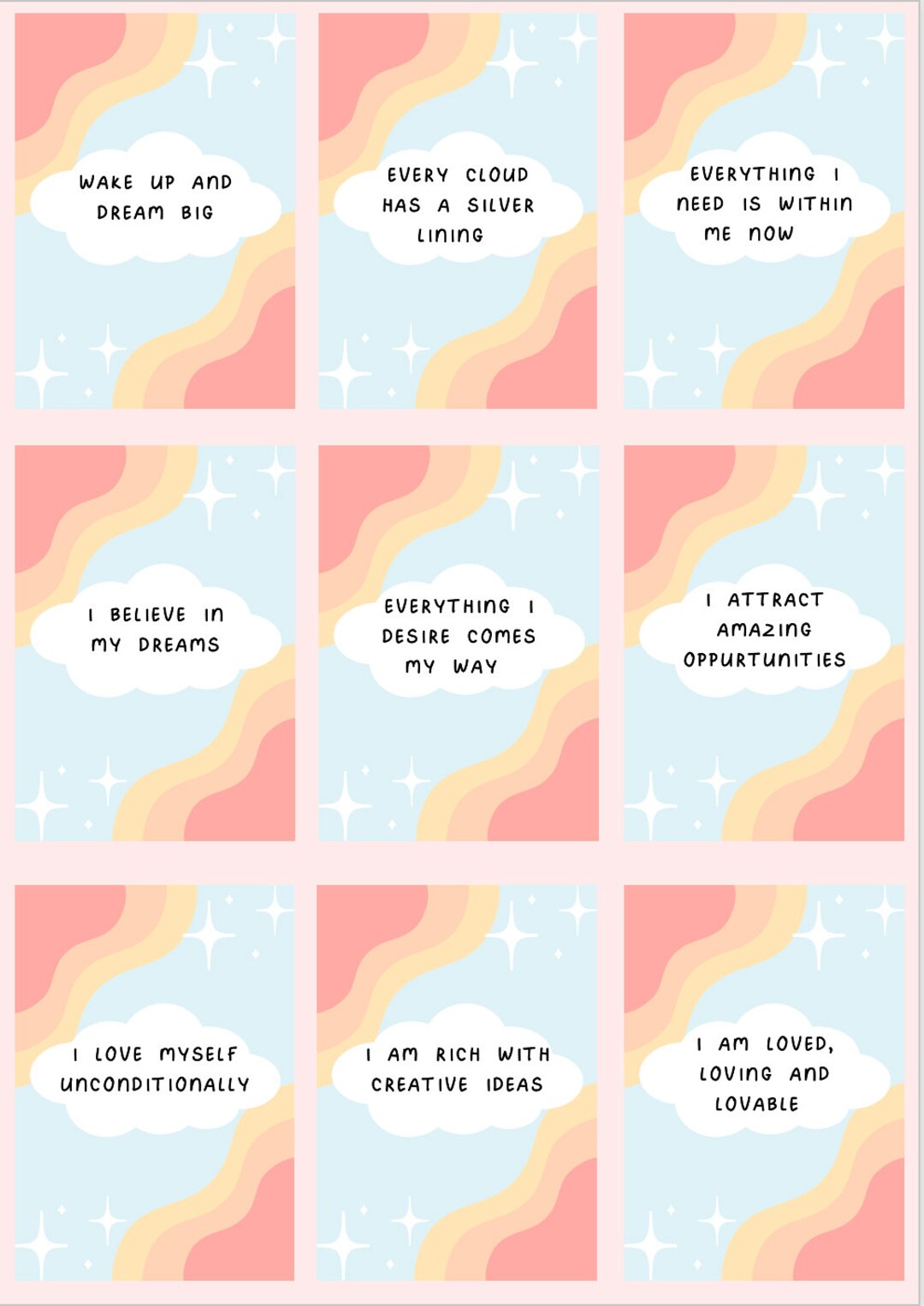 Fifty Positive Daily Affirmation Cards Printable - Etsy