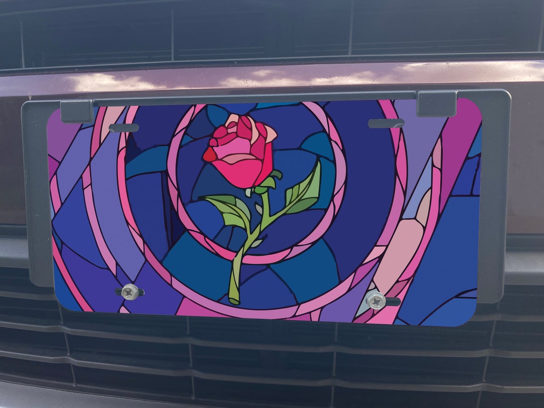 Disney License Plate, Beauty and the Beast Stained Glass Rose Car Tag ...
