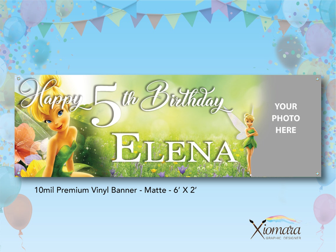 Tinker Bell Personalized Birthday Banner Backdrop for Disney Birthday ...