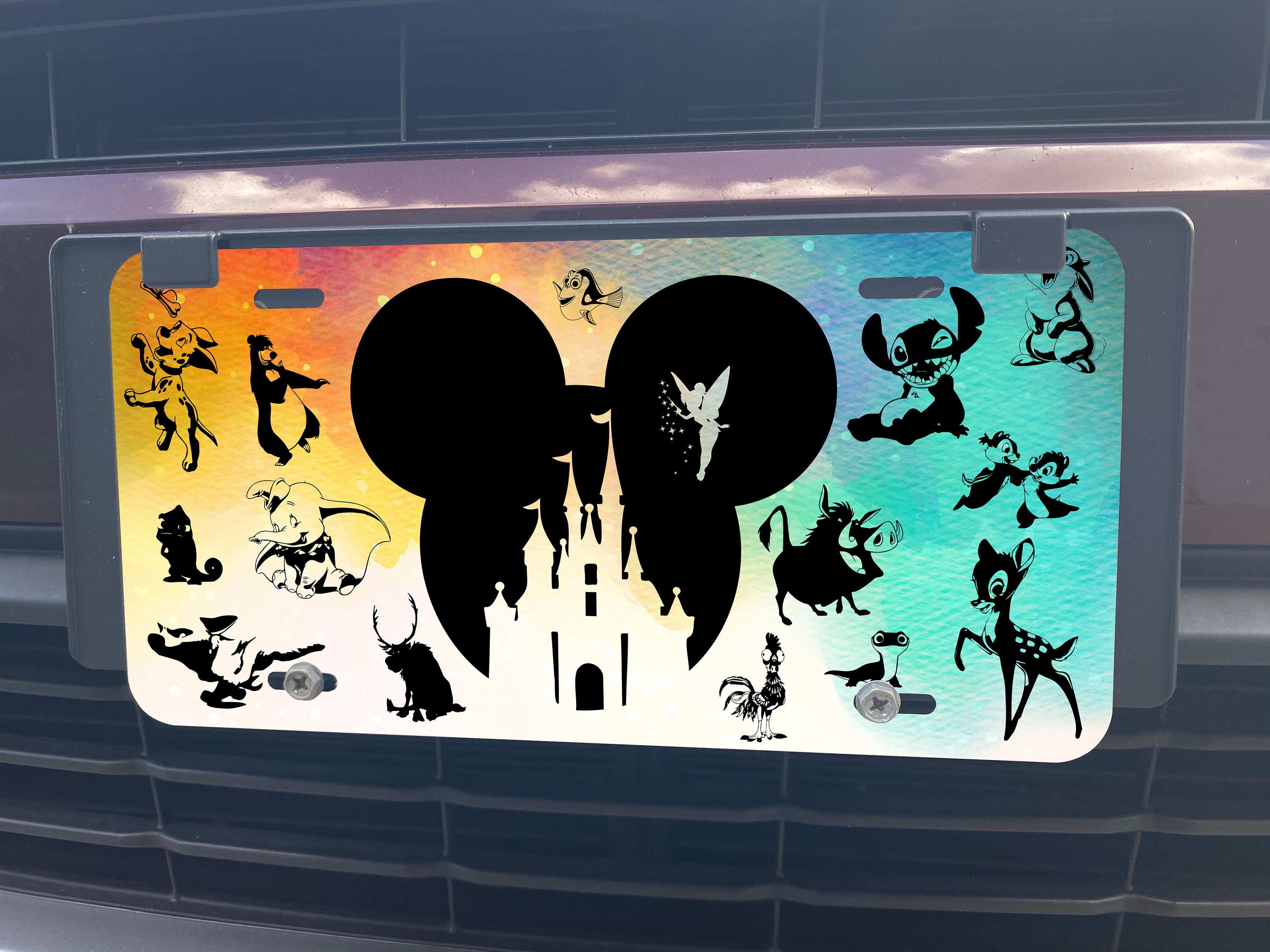 Disney License Plate Mickey Ears Disney Animals Colorful - Etsy