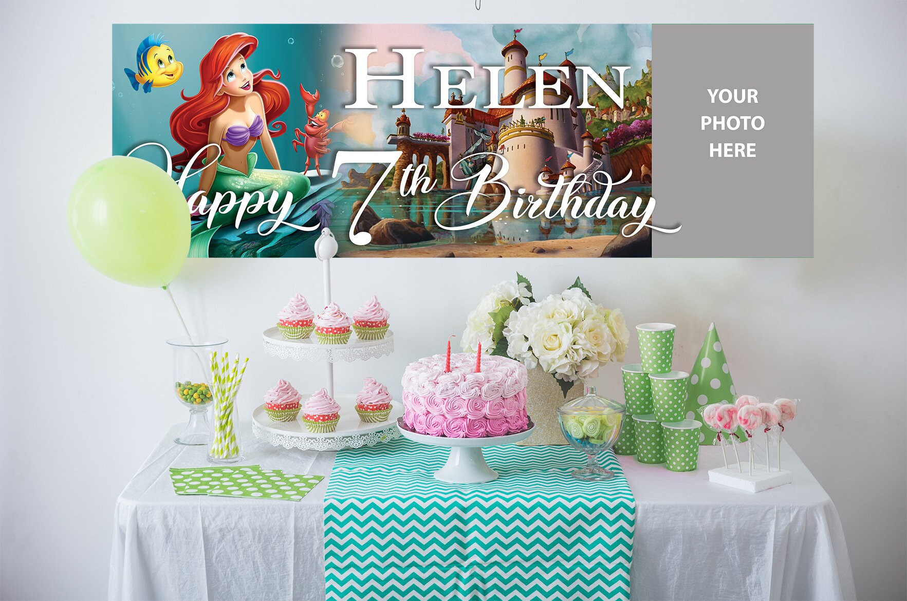 Little Mermaid Birthday Banner – Disney Backdrop, Personalized Banner ...