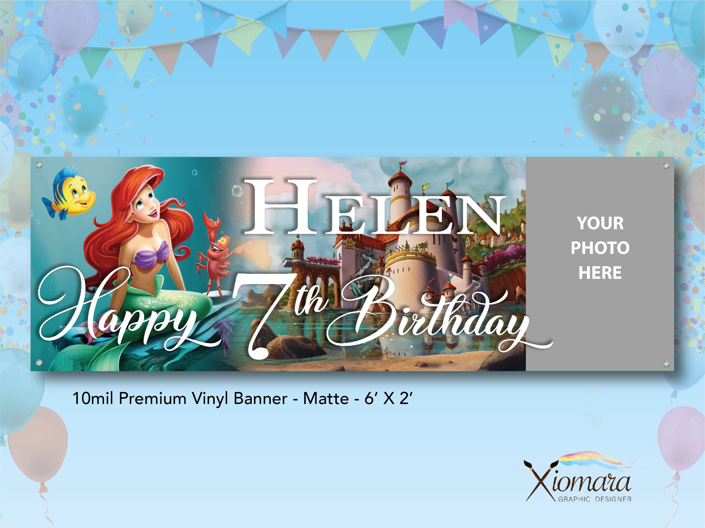 Little Mermaid Birthday Banner – Disney Backdrop, Personalized Banner ...