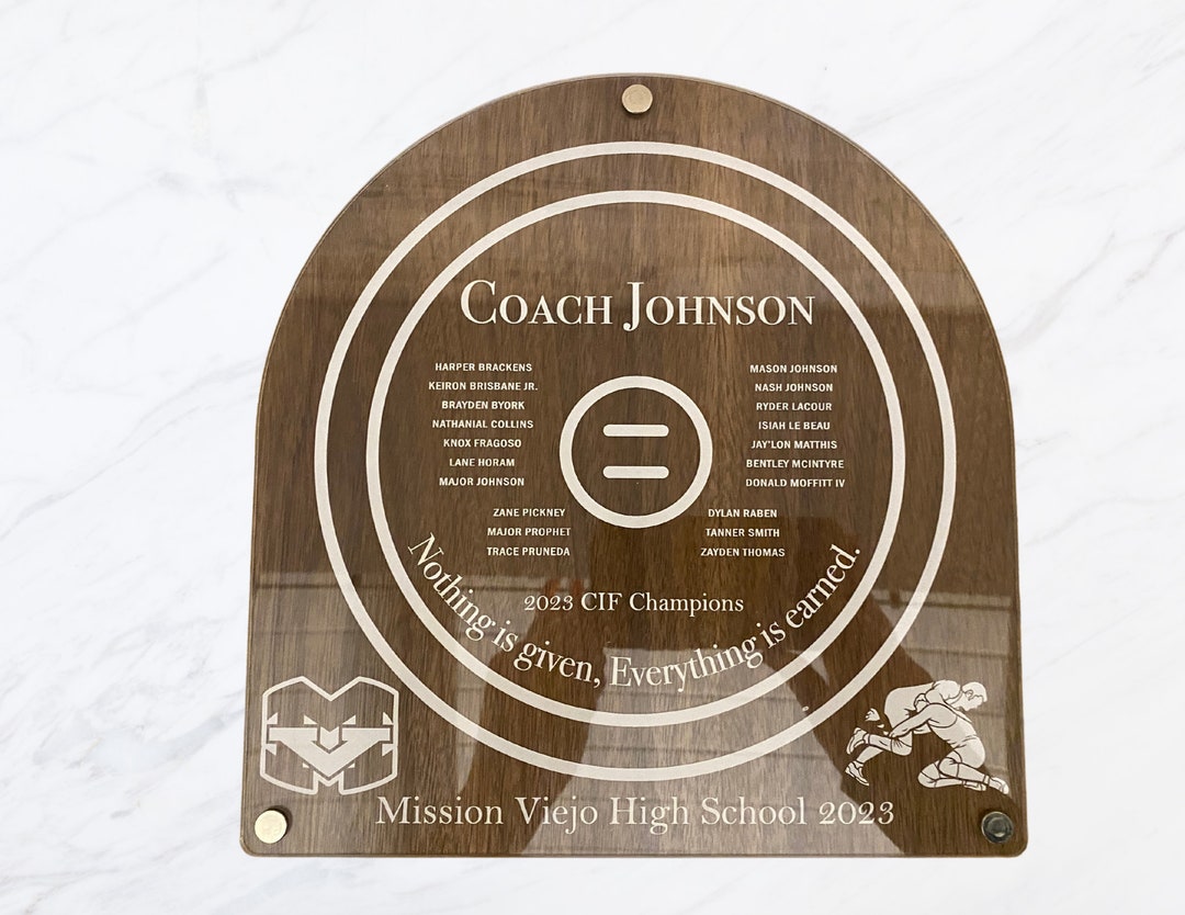 Custom Wrestling Coach Wood & Acrylic Plaque With Coach and Team Names ...