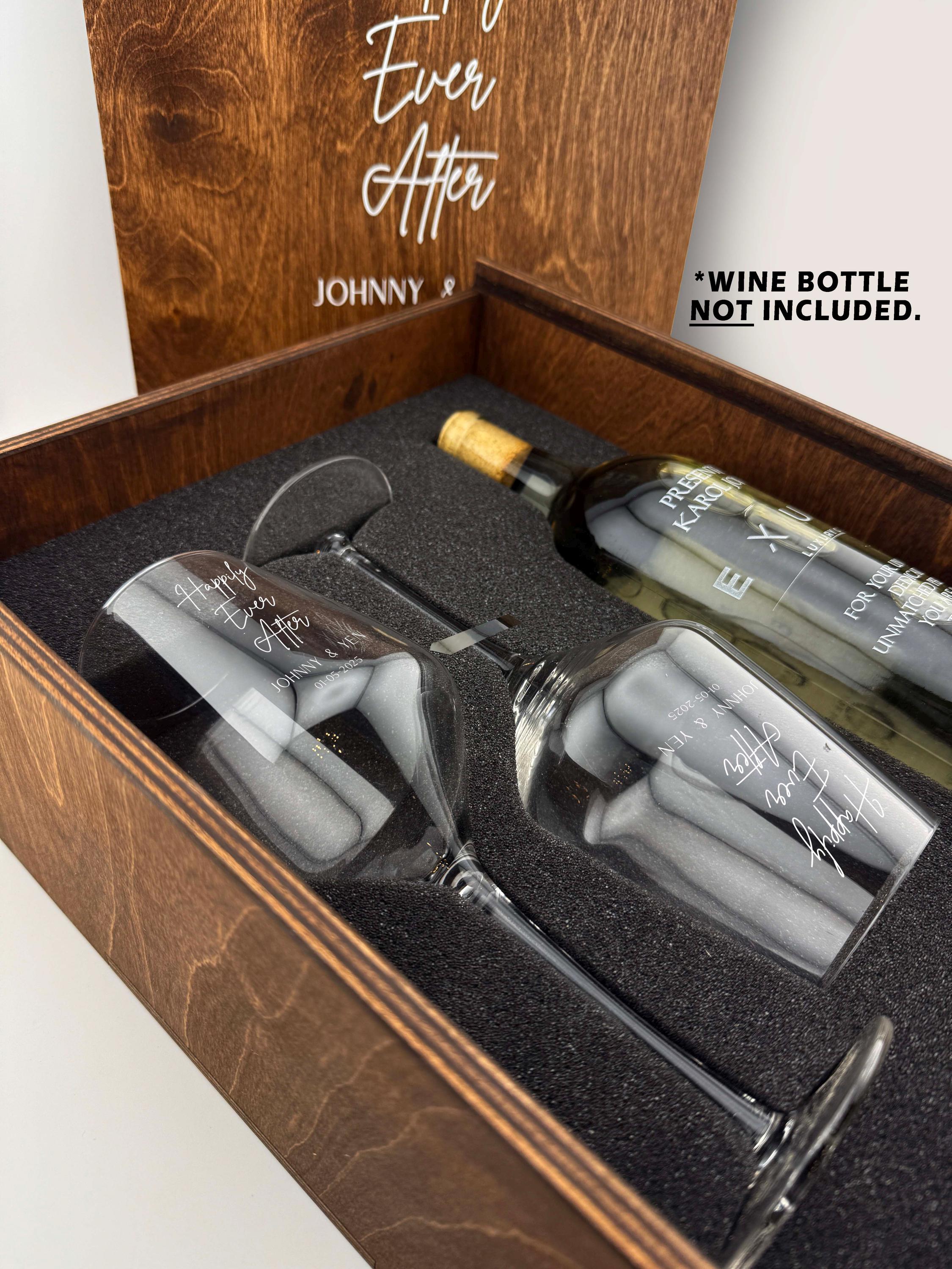 Custom Engraved Wine Glass Gift Set Wood Box for Wedding/engagement ...