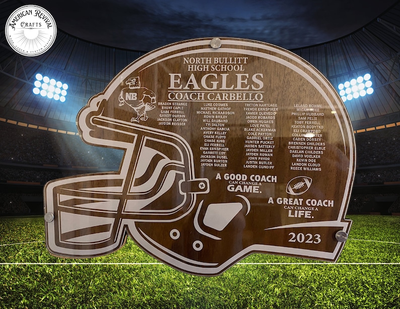 Custom Football Coach Wood & Acrylic Plaque With Coach and Players ...