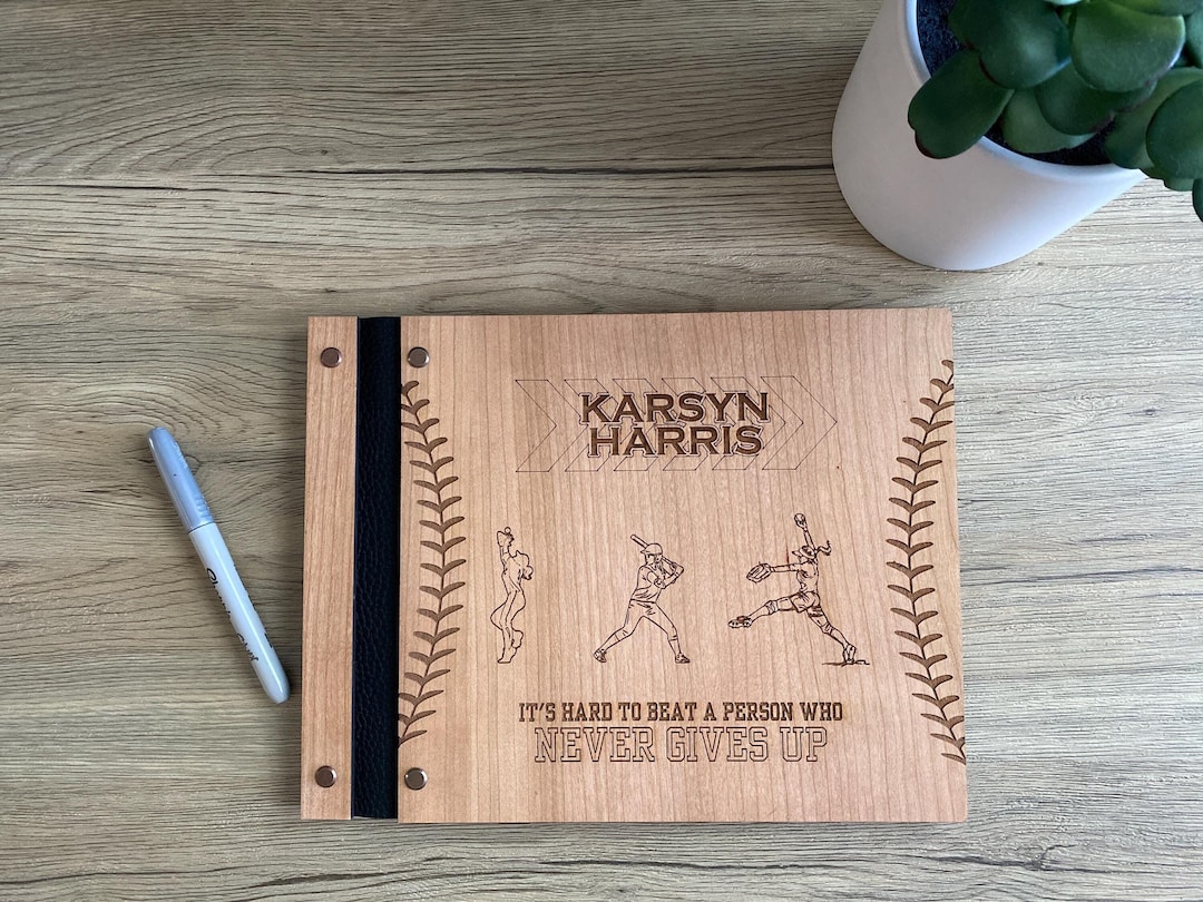 Personalized Softball Wood Scrapbook Photo Album, Baseball Gift, Memory ...
