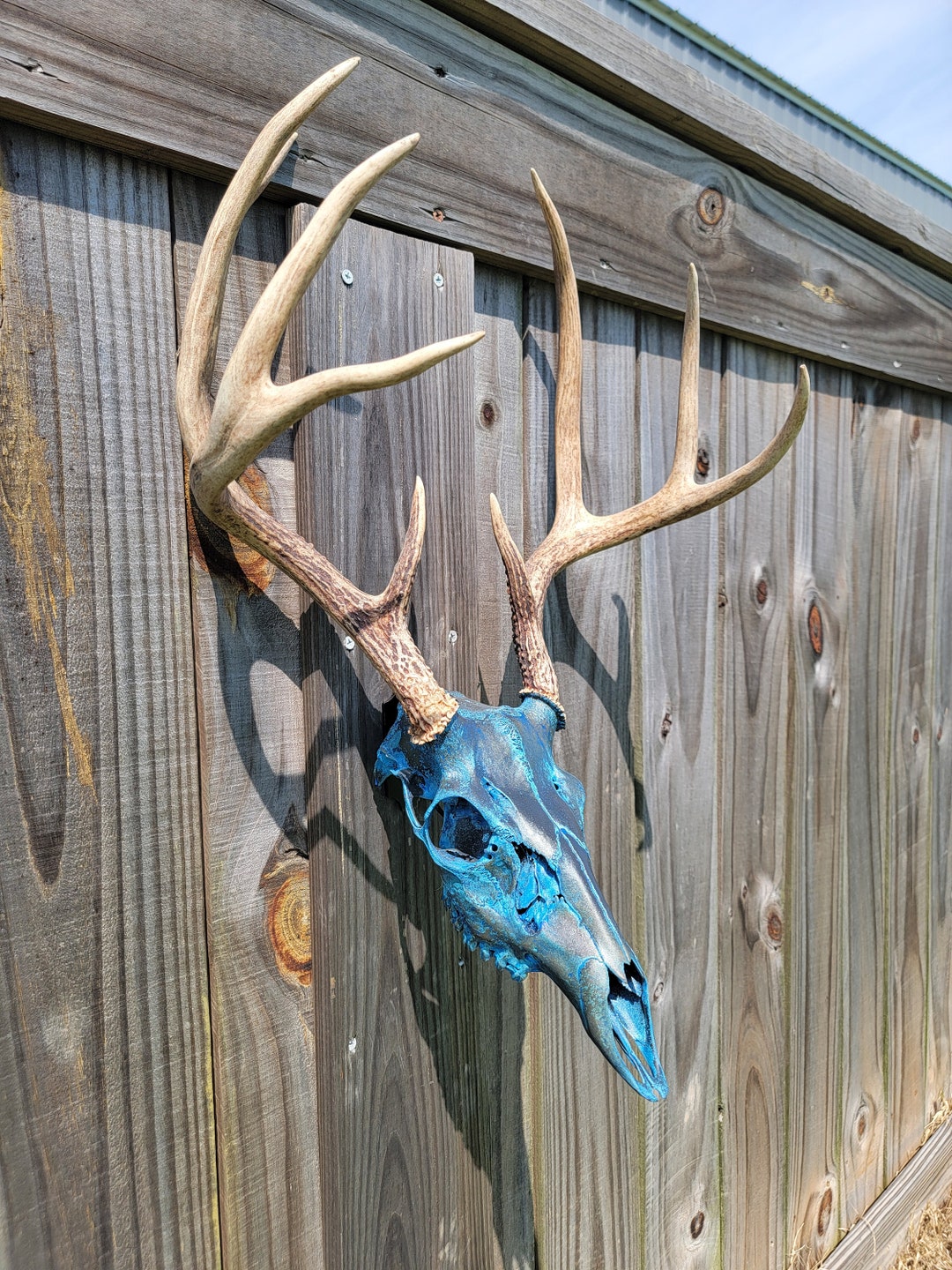 Gorgeous! 9 Point Bronzed & Blue Patina Whitetail Deer Metalized ...