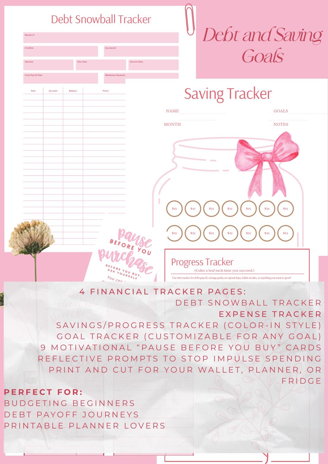 Budgeting & Debt Printable Set | Expense Tracker, Savings Goal, Debt ...