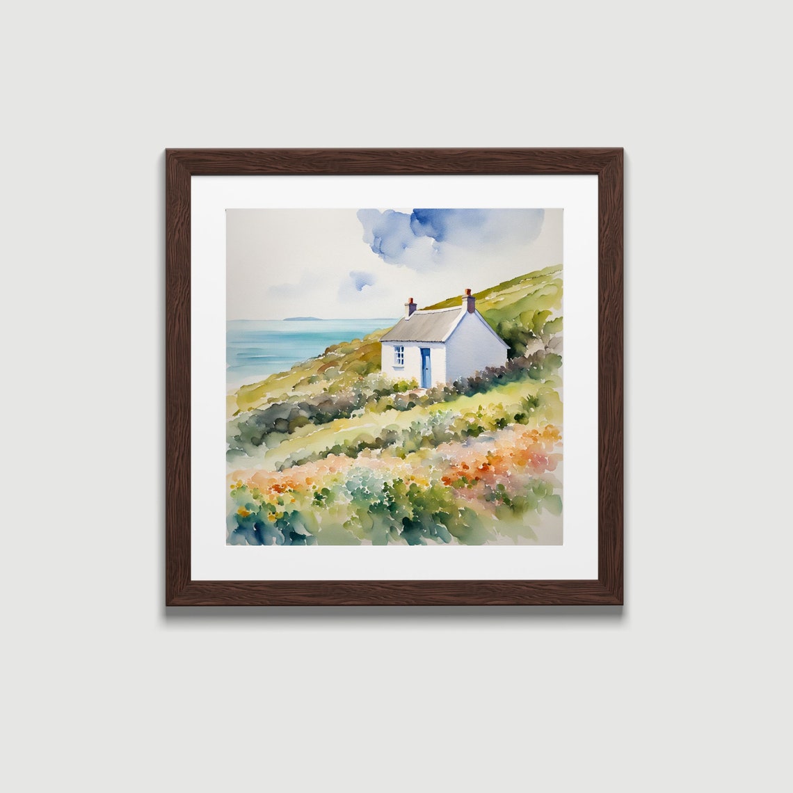 Set of 4 Cornish Seaside Cottage Watercolour Paintings Cornwall England ...