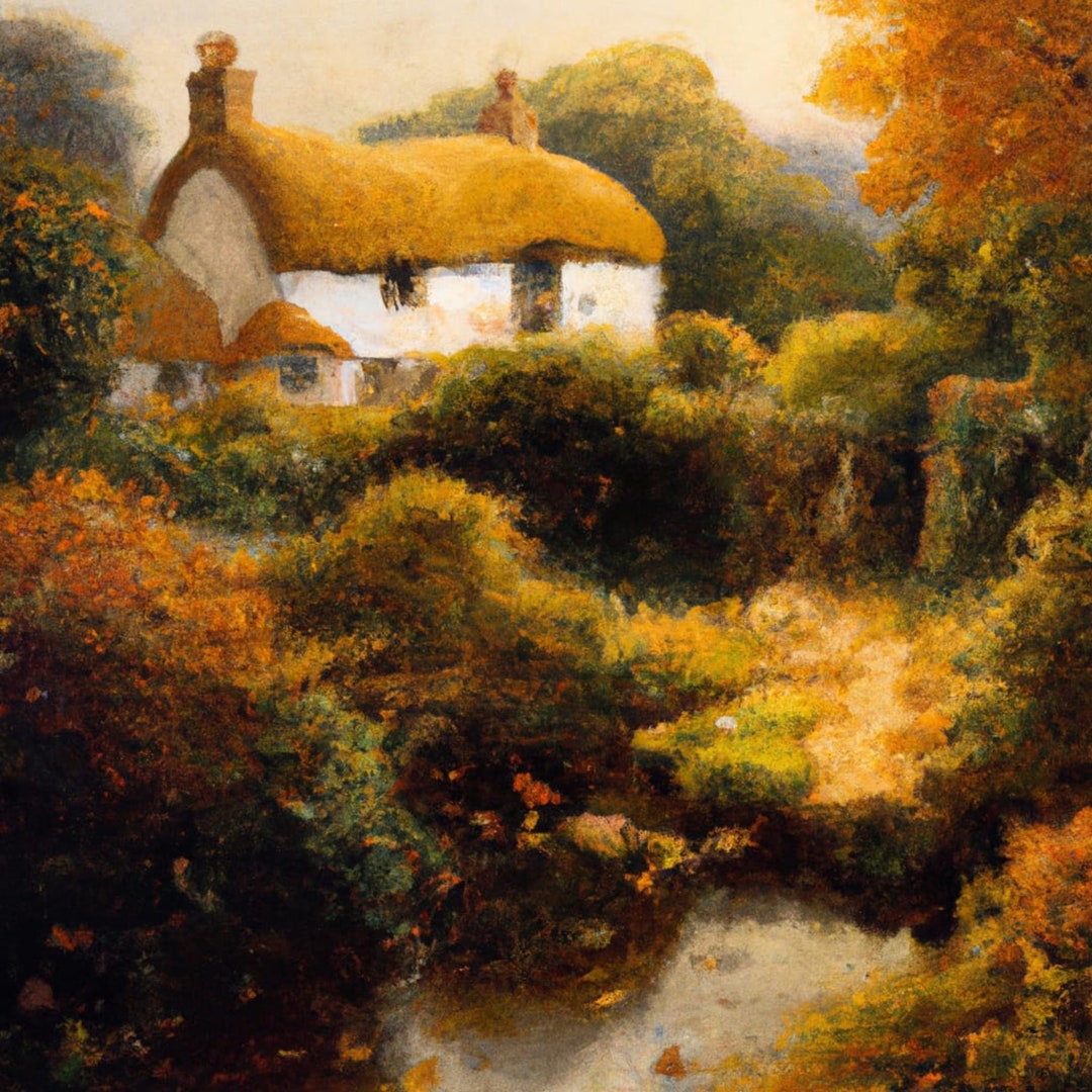 18th Century Thatched Cottage Oil Painting | Country Garden Landscape ...