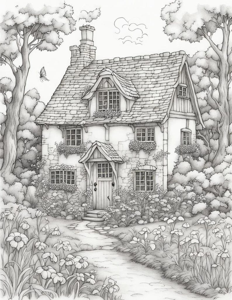 12-page Colouring Book | Printable Cute Whimsical Cottages | Adult ...