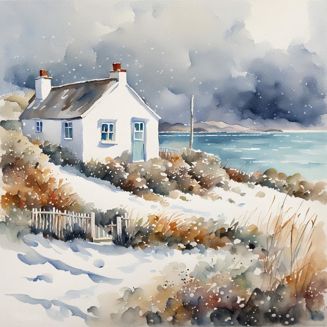 Set of 4 Cornish Seaside Cottage Watercolour Paintings Cornwall England ...