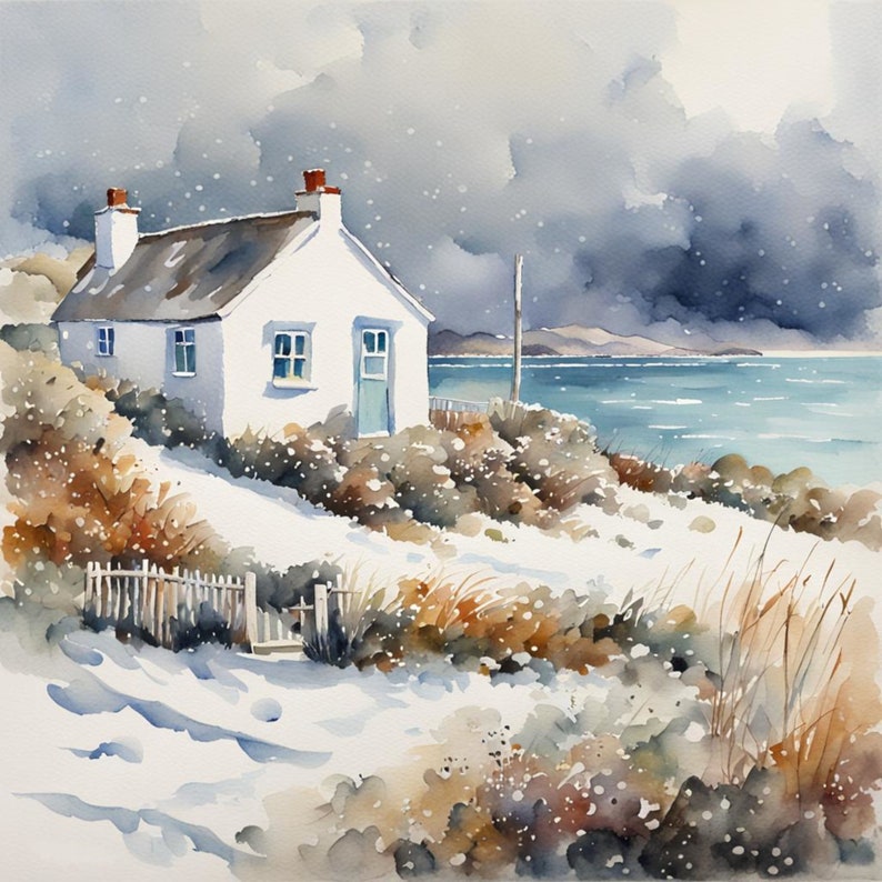 Set of 4 Cornish Seaside Cottage Watercolour Paintings Cornwall England ...