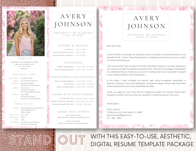 Sorority Rush Resume Template, Customizable PNM Recruitment CV for ...